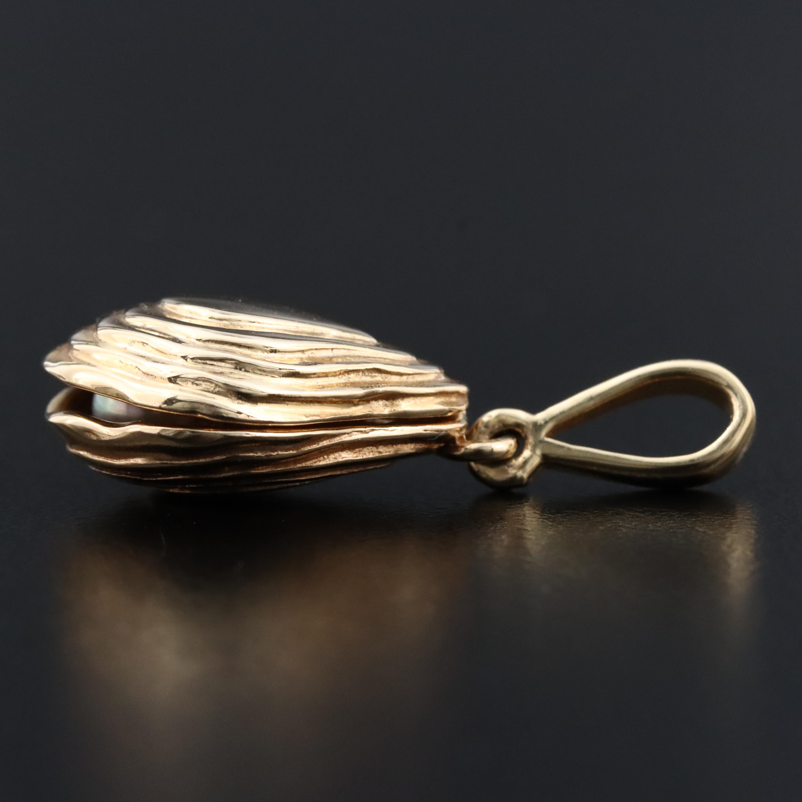 Peter Lindeman 14K Articulated Mollusk Shell Pendant with Pearl and ...