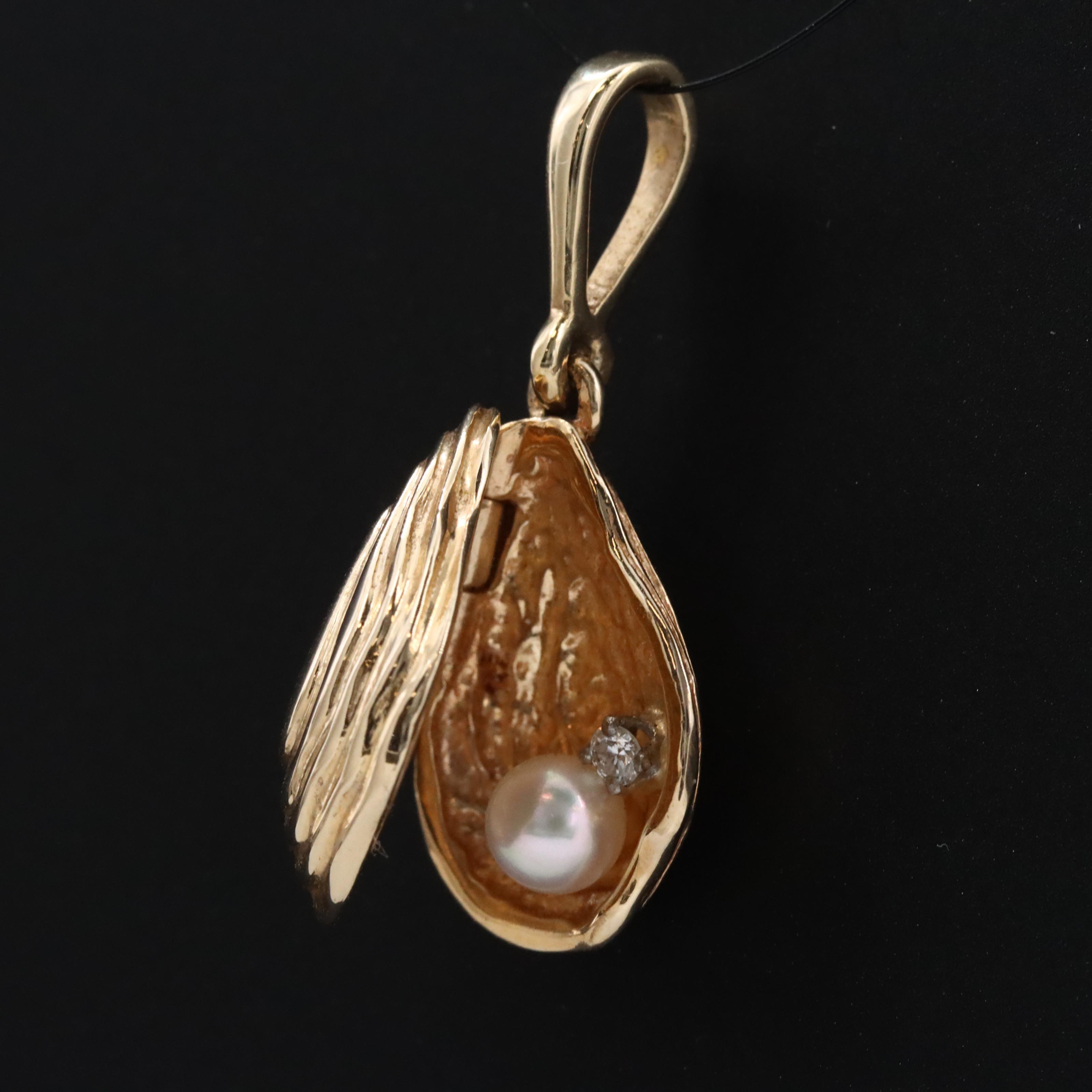 Peter Lindeman 14K Articulated Mollusk Shell Pendant with Pearl and ...