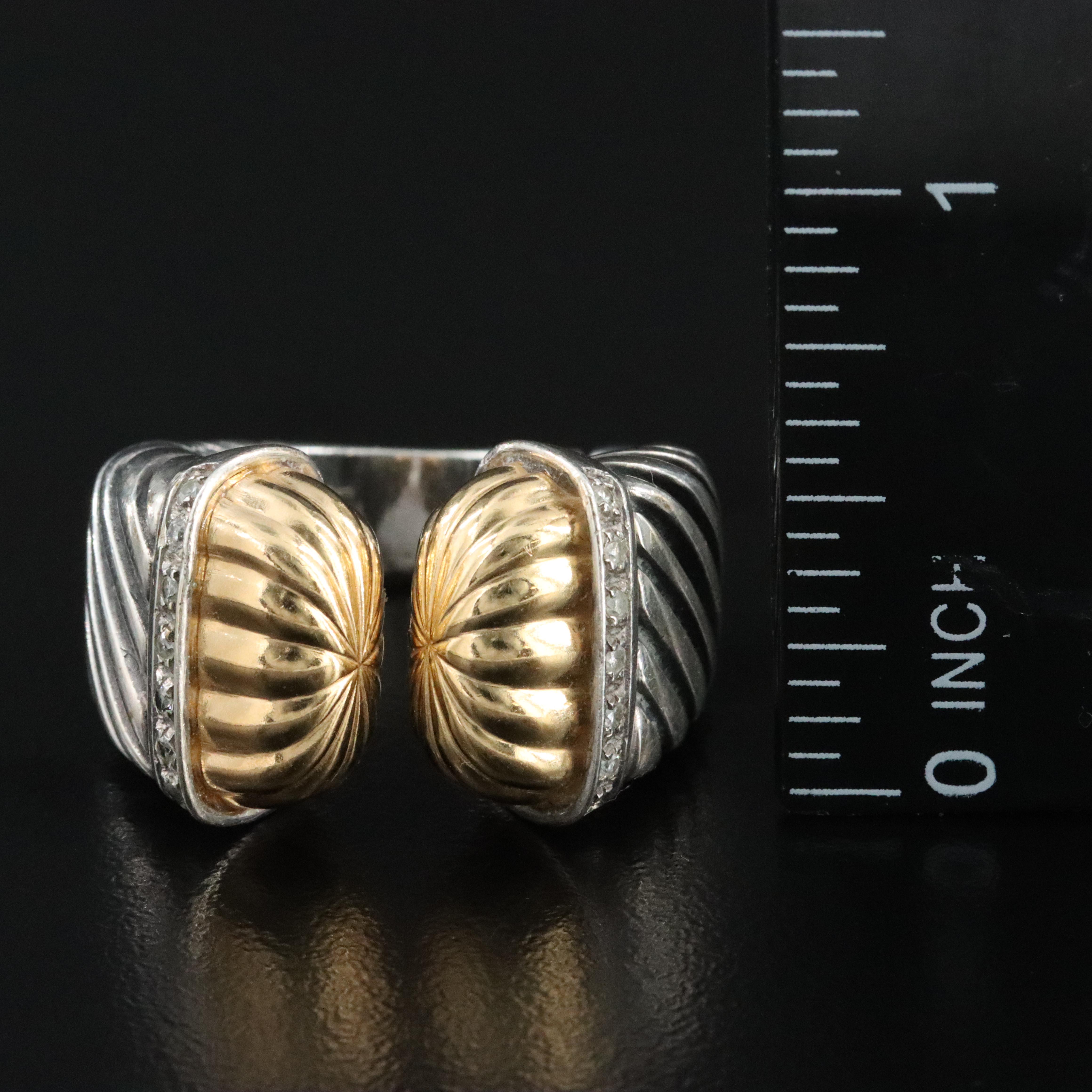 Phillip Gavriel Sterling and 18K Fluted Open Top Ring with Diamond ...