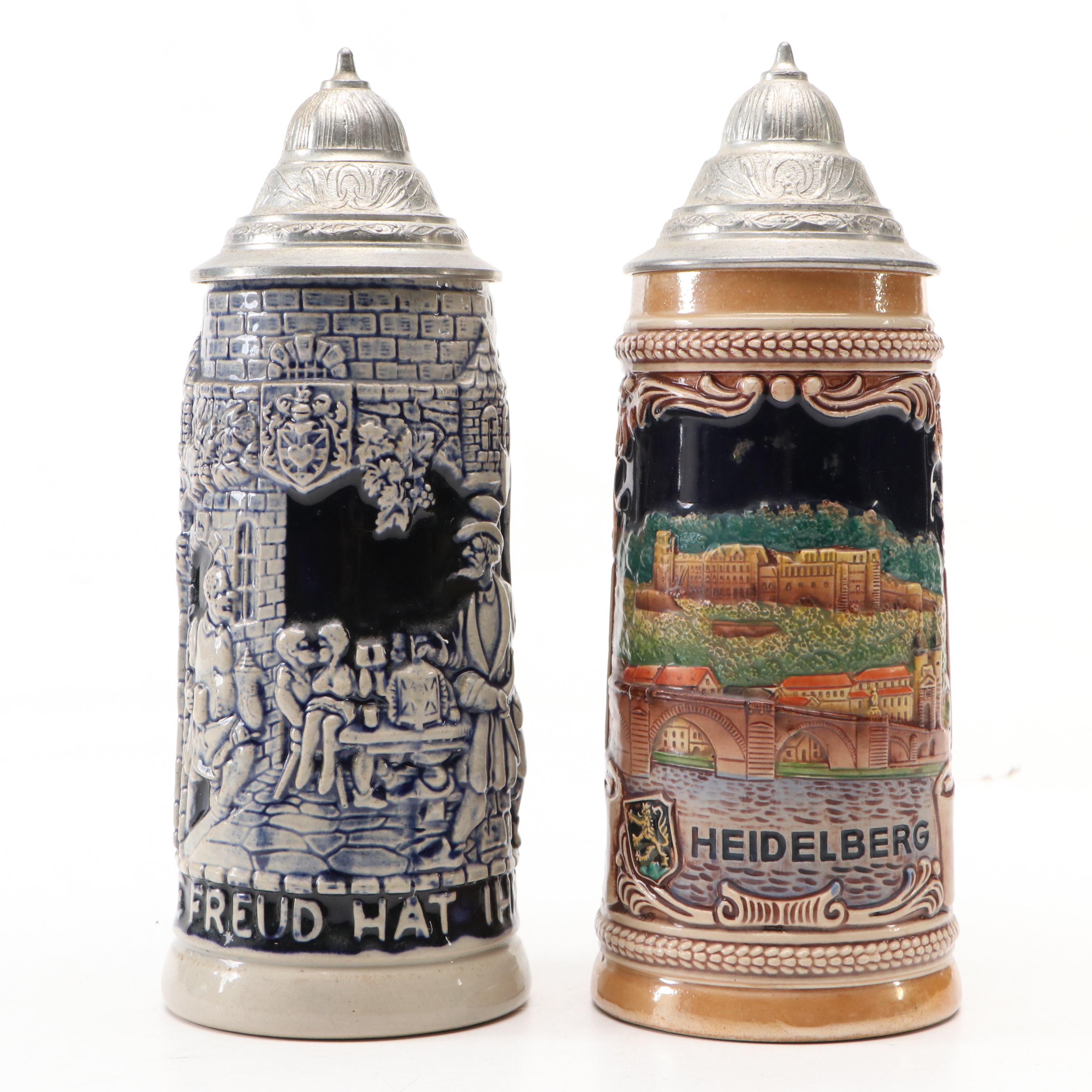 Two German Salt Glazed Stoneware Beer Steins, 20th Century | EBTH