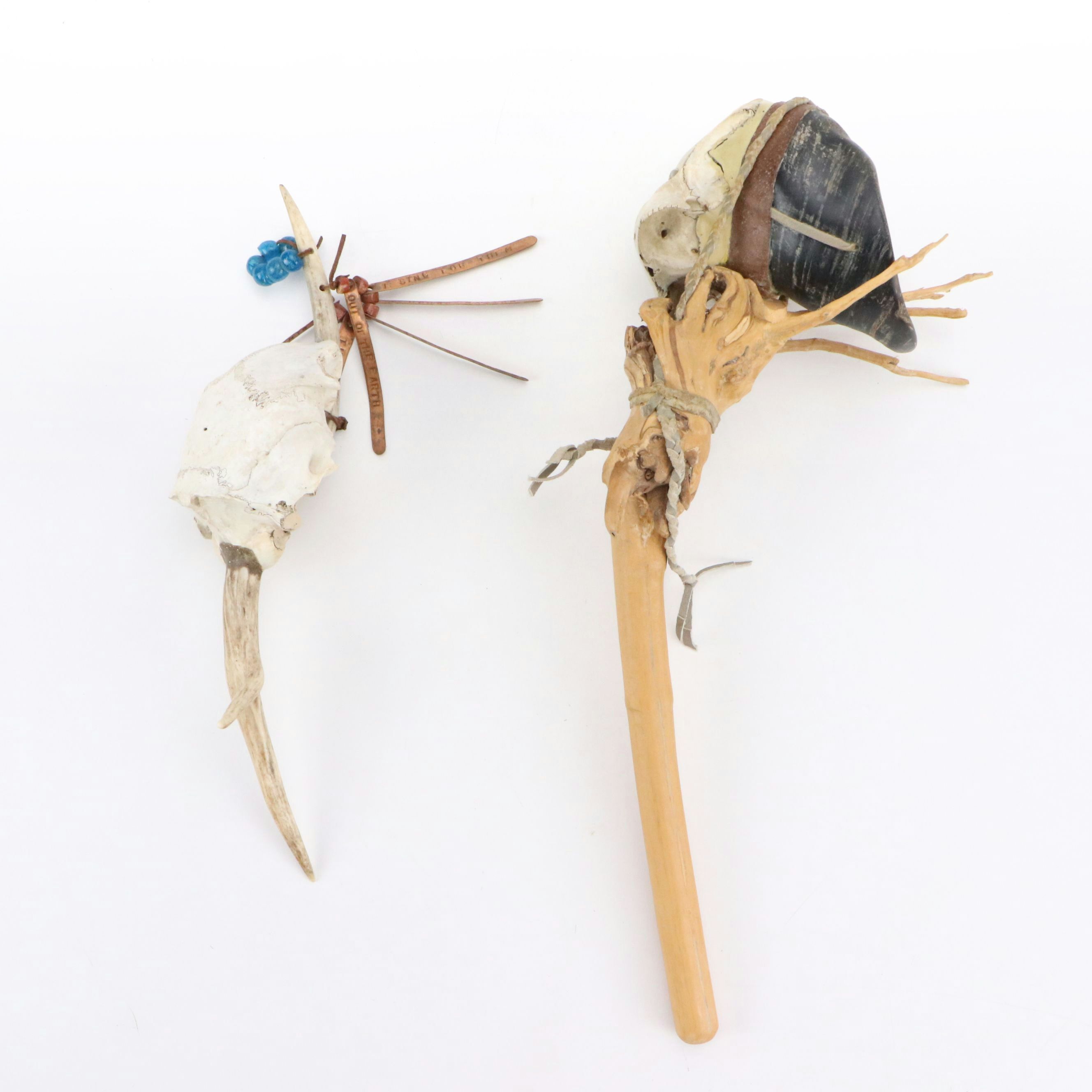 Robert Beaven Mixed Media Wood Rattles with Stamped Copper Elements | EBTH