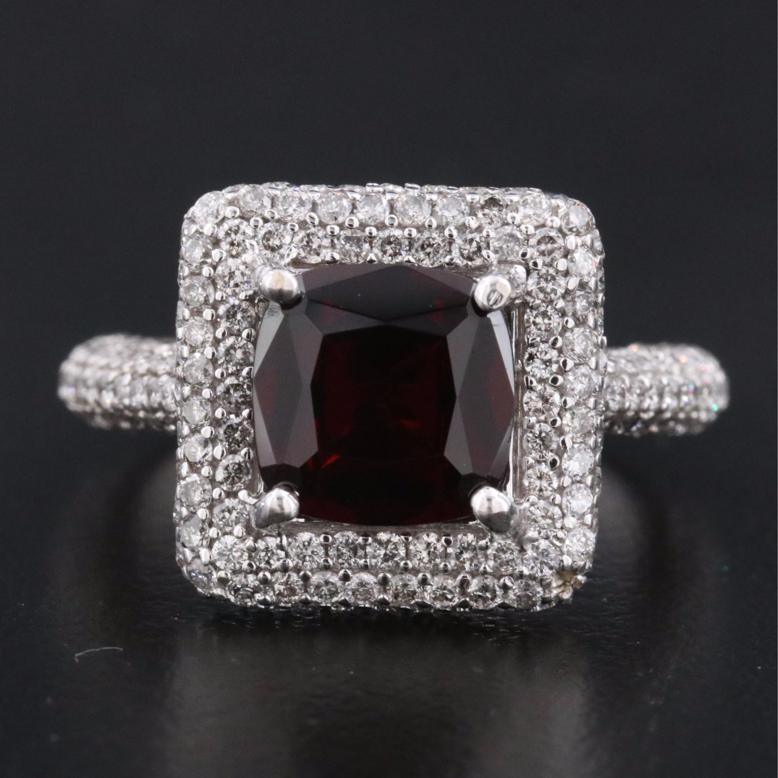 18K Garnet and 0.90 CTW Diamond Halo Ring | EBTH