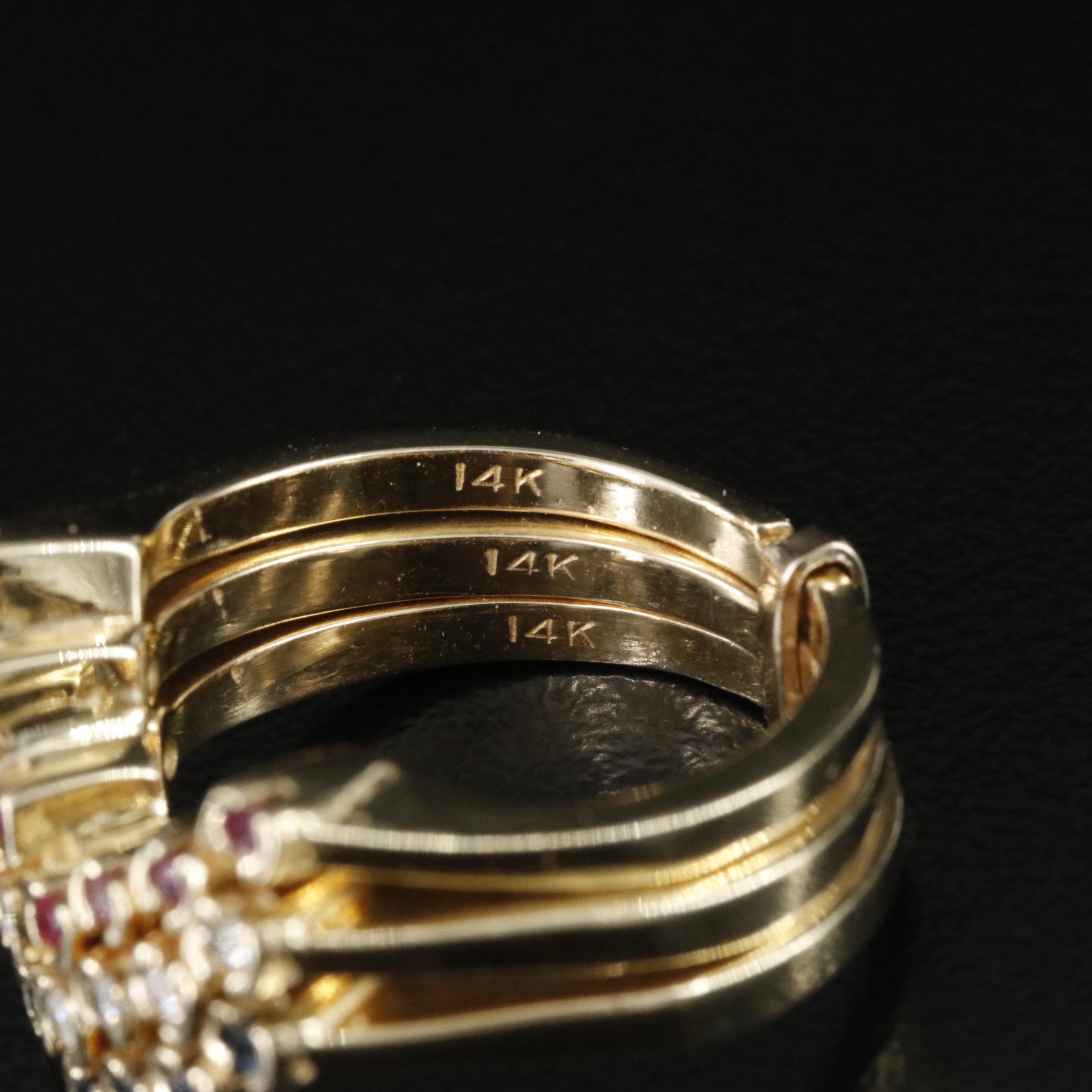 14K Sapphire, Ruby and Diamond Connected Chevron Stacking Rings | EBTH