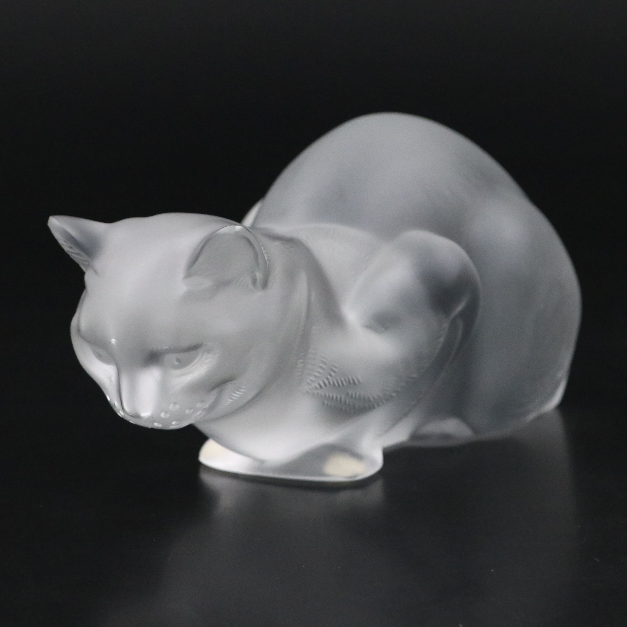 Lalique "Chat Couche" Frosted Crystal Cat Figurine, Late 20th Century ...