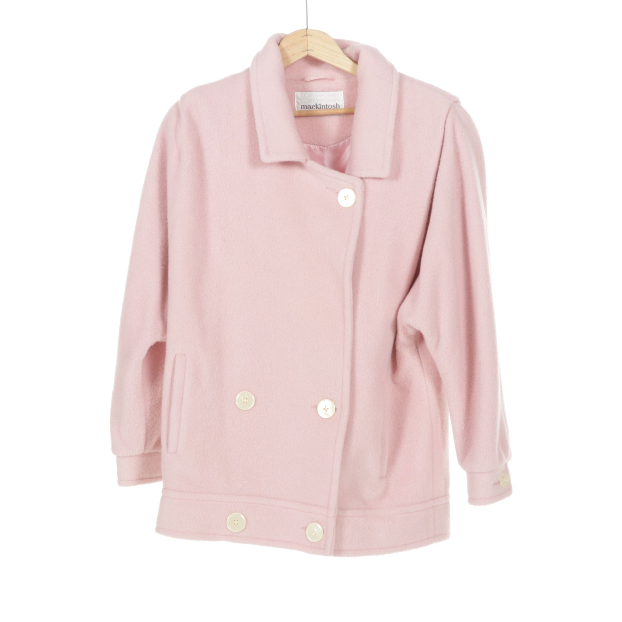 Mackintosh Baby Pink Wool Coat & Mauve Pink Shaggy Loop Fringe Cardigan ...