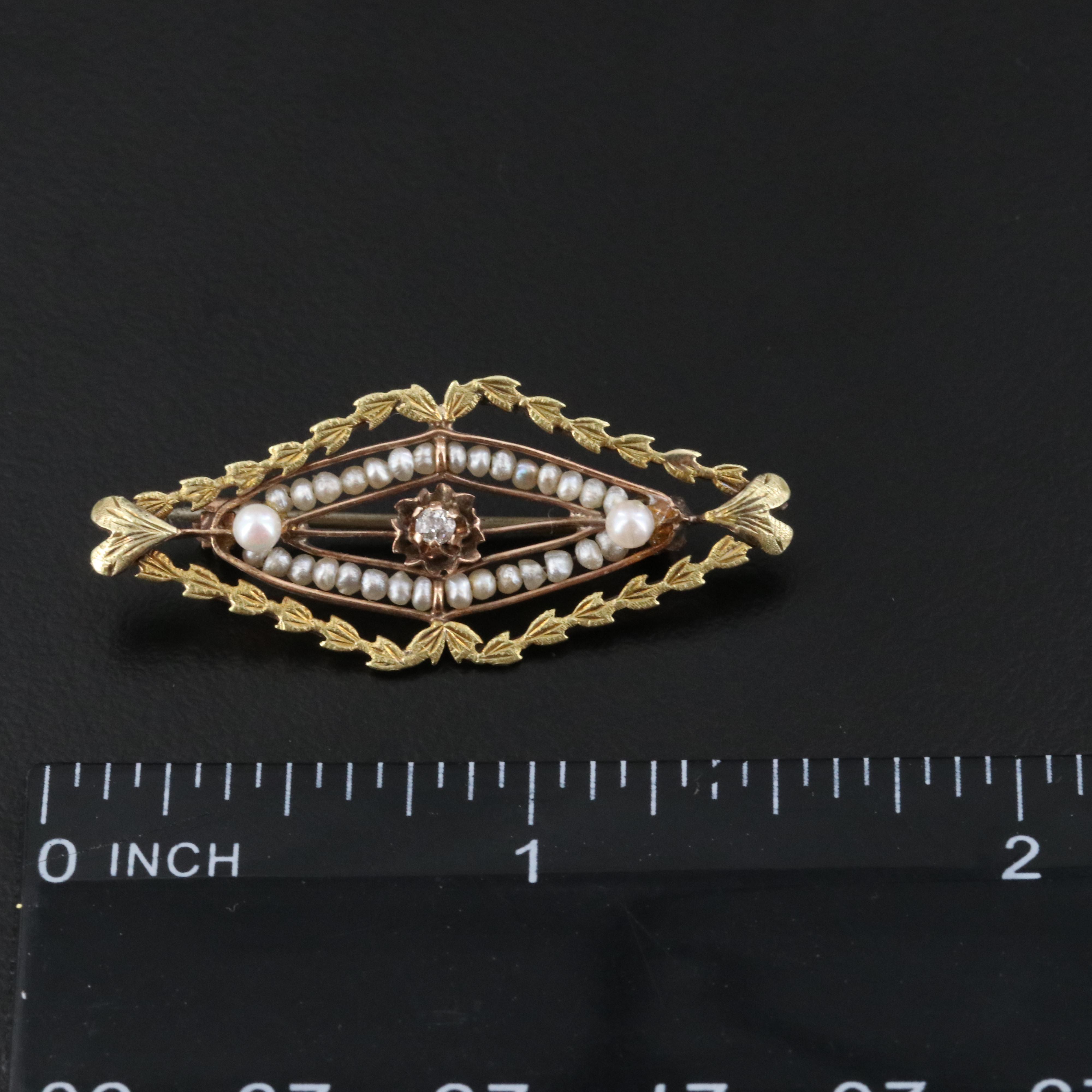 Edwardian 10K Lace Pins with Diamond and Seed Pearl | EBTH