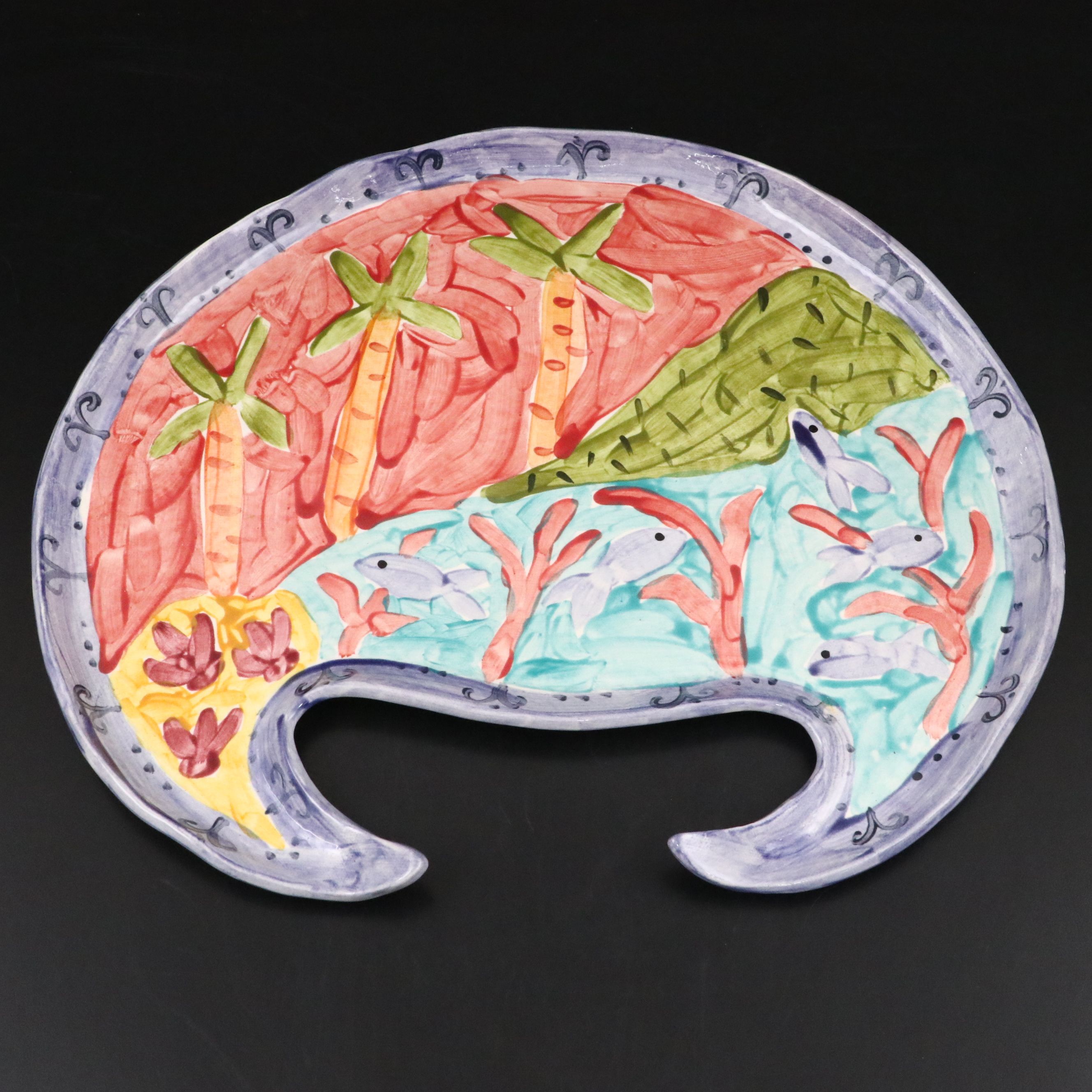 Fiasco Adams Hand-Painted Ocean Platter with Textured Glass Serving ...