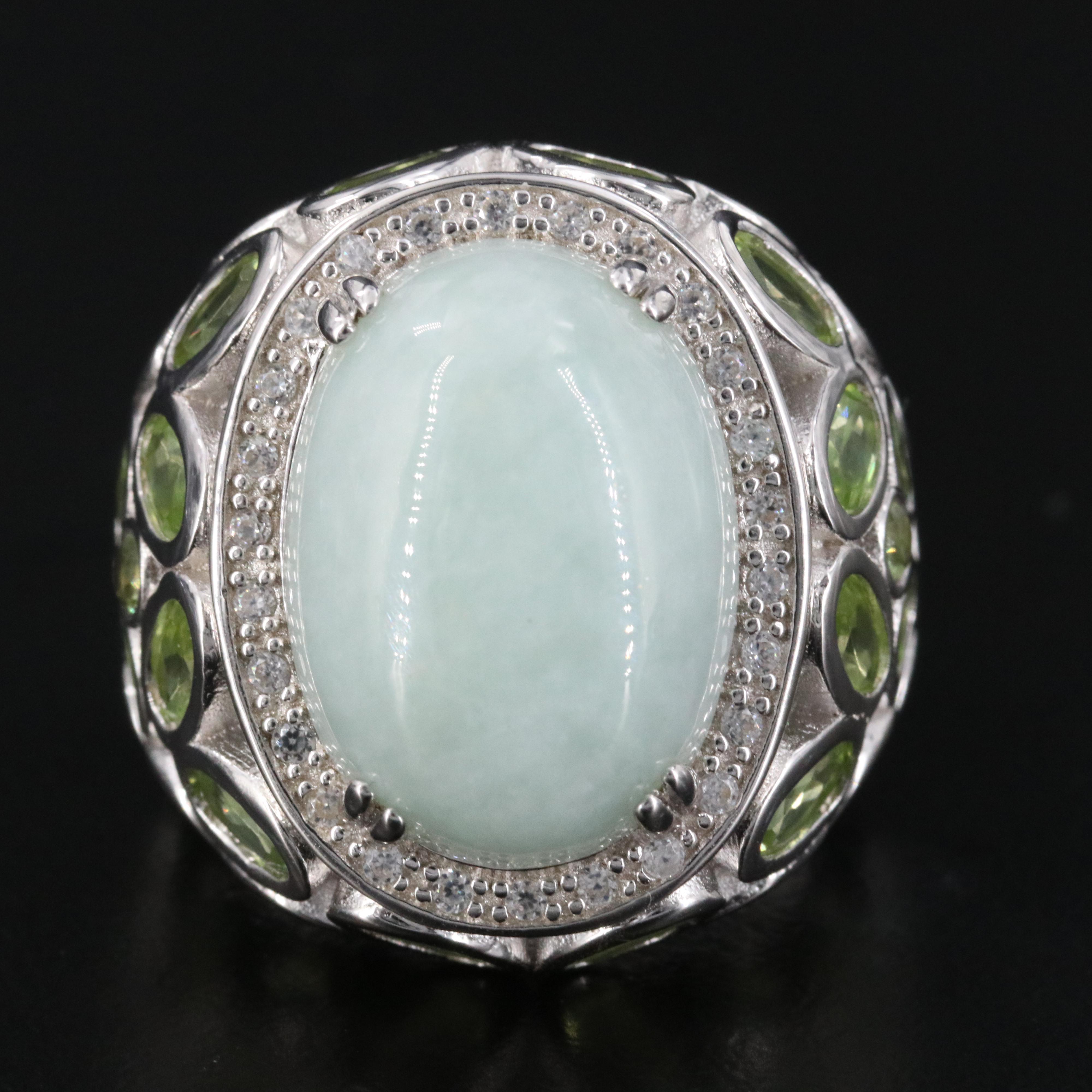 Sterling Ring with Jadeite, Peridot and White Sapphire | EBTH