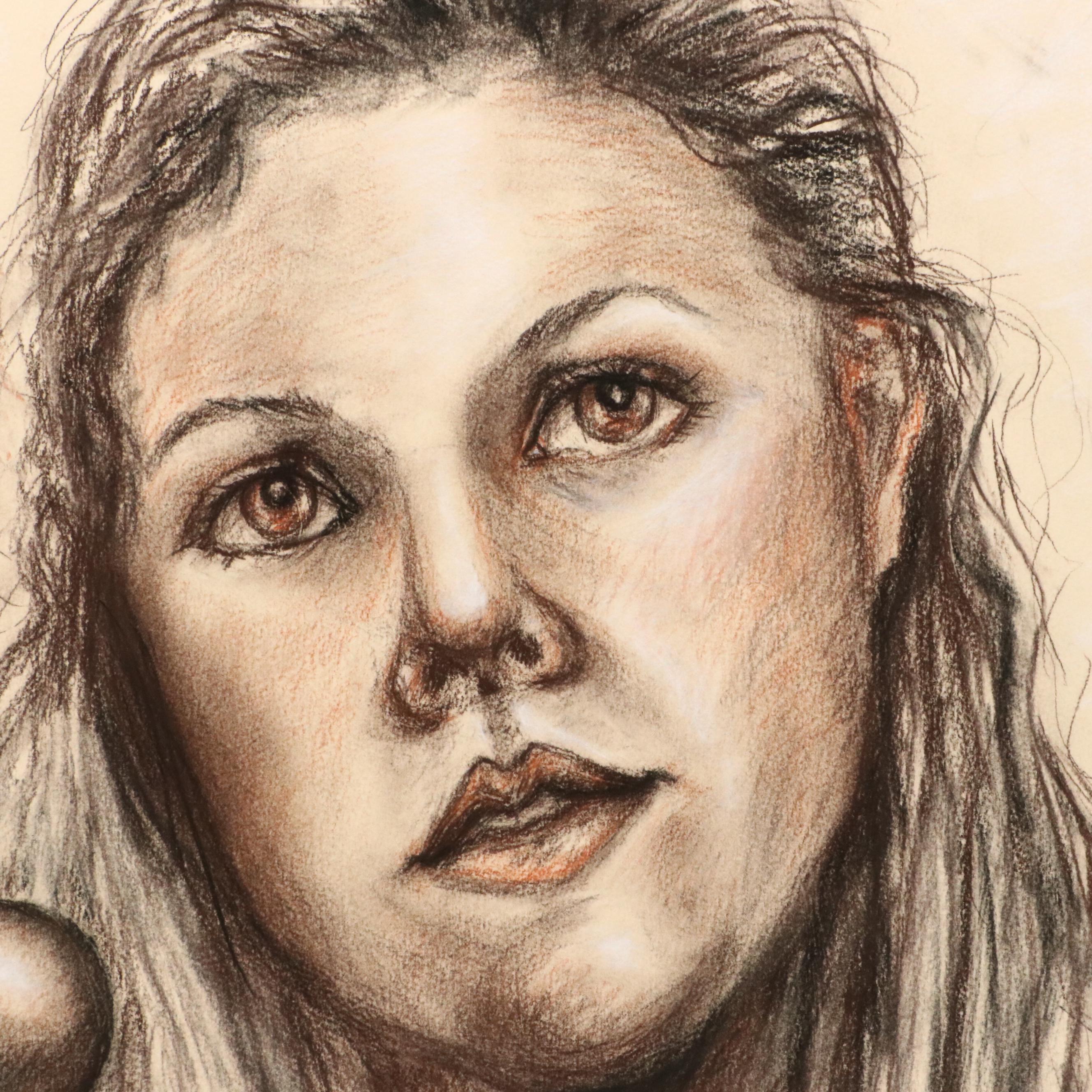 Alison Shepard Portrait Charcoal and Pastel Drawing Of Woman with ...