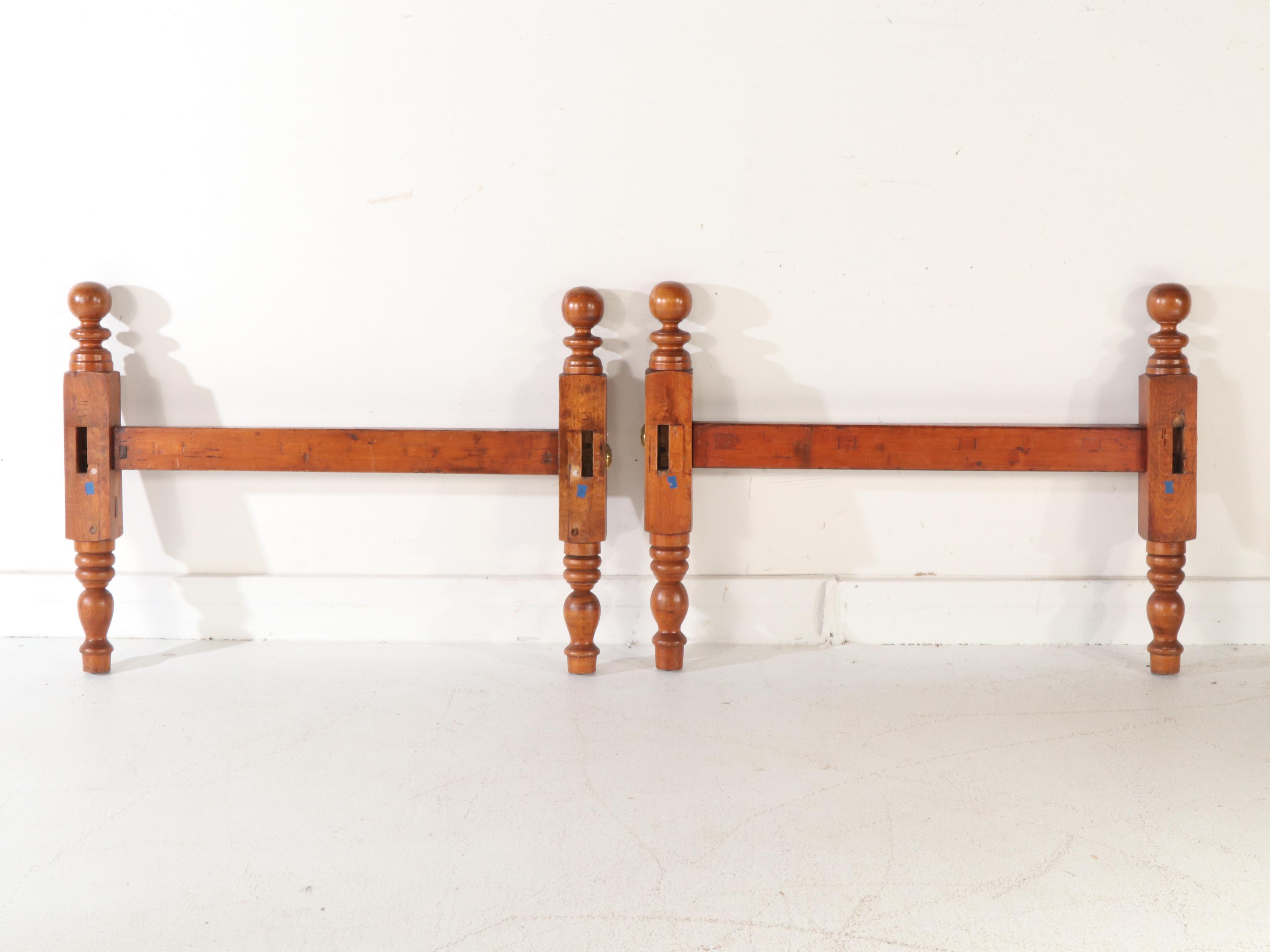 Pair of Federal Style Cherry Cannonball Converted Rope Beds, 19th ...