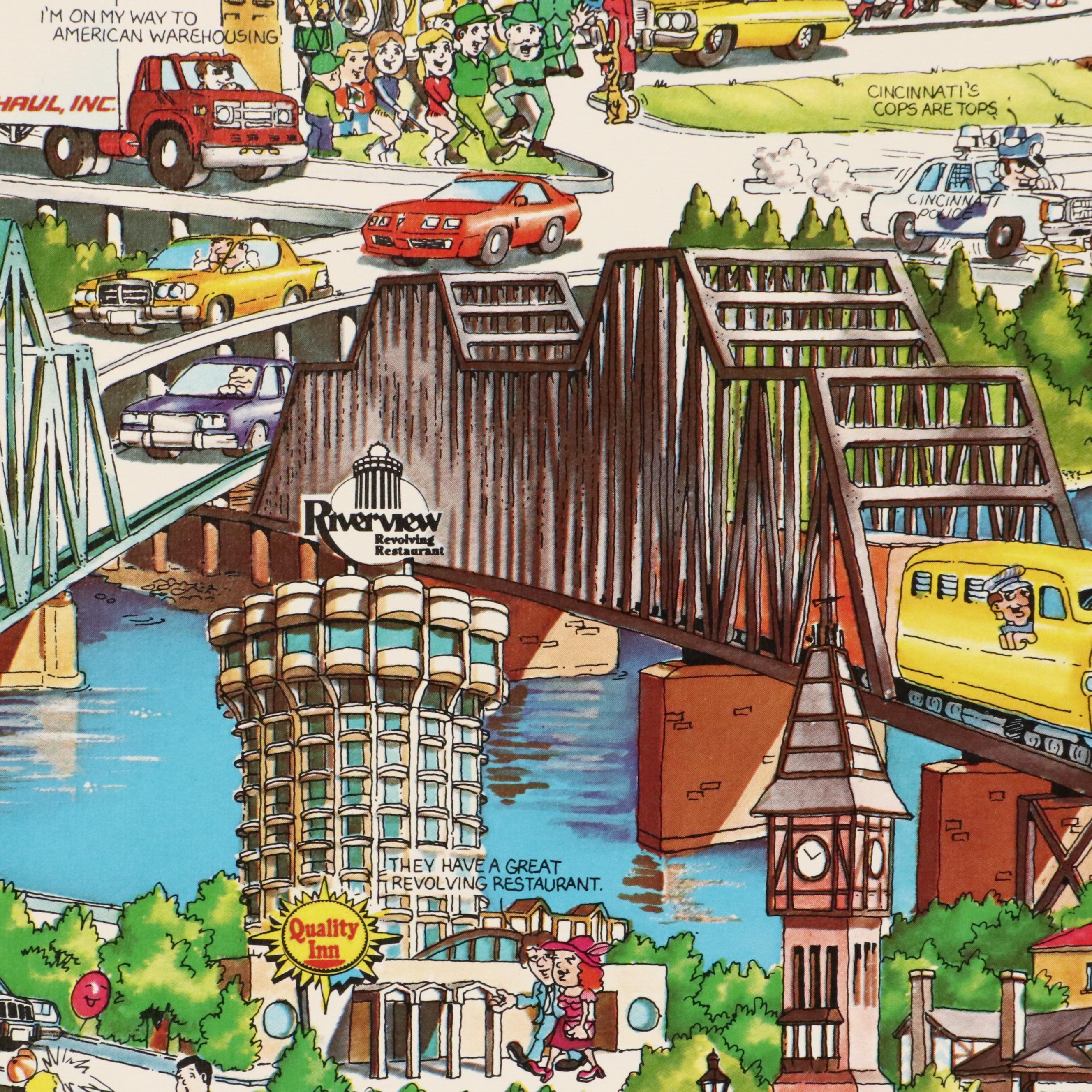 Archar, Inc. Offset Lithograph Caricature Map of Cincinnati, 1982 | EBTH