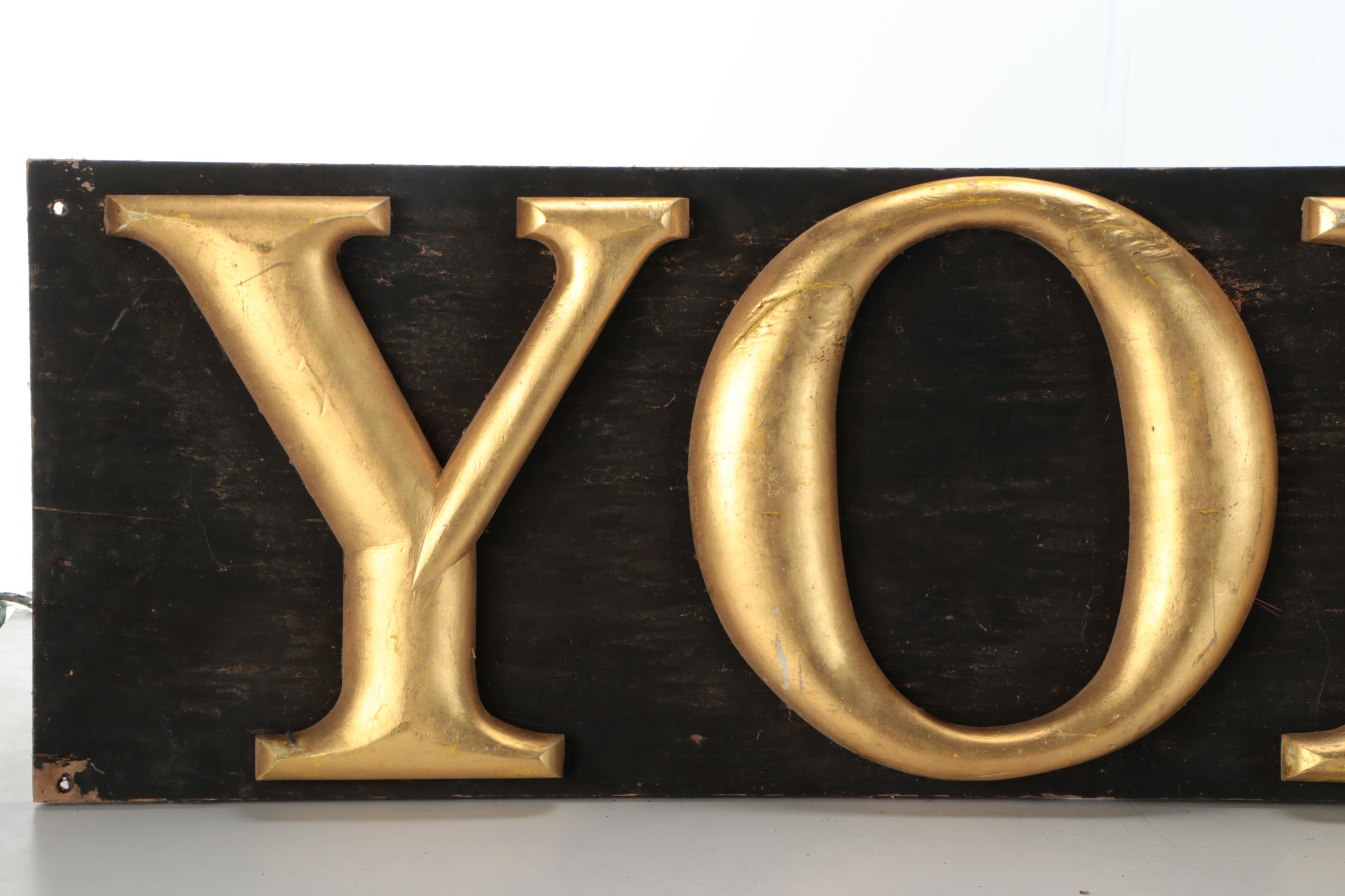 Large American Architectural Sign with Gilt Decorated Letters Spelling ...