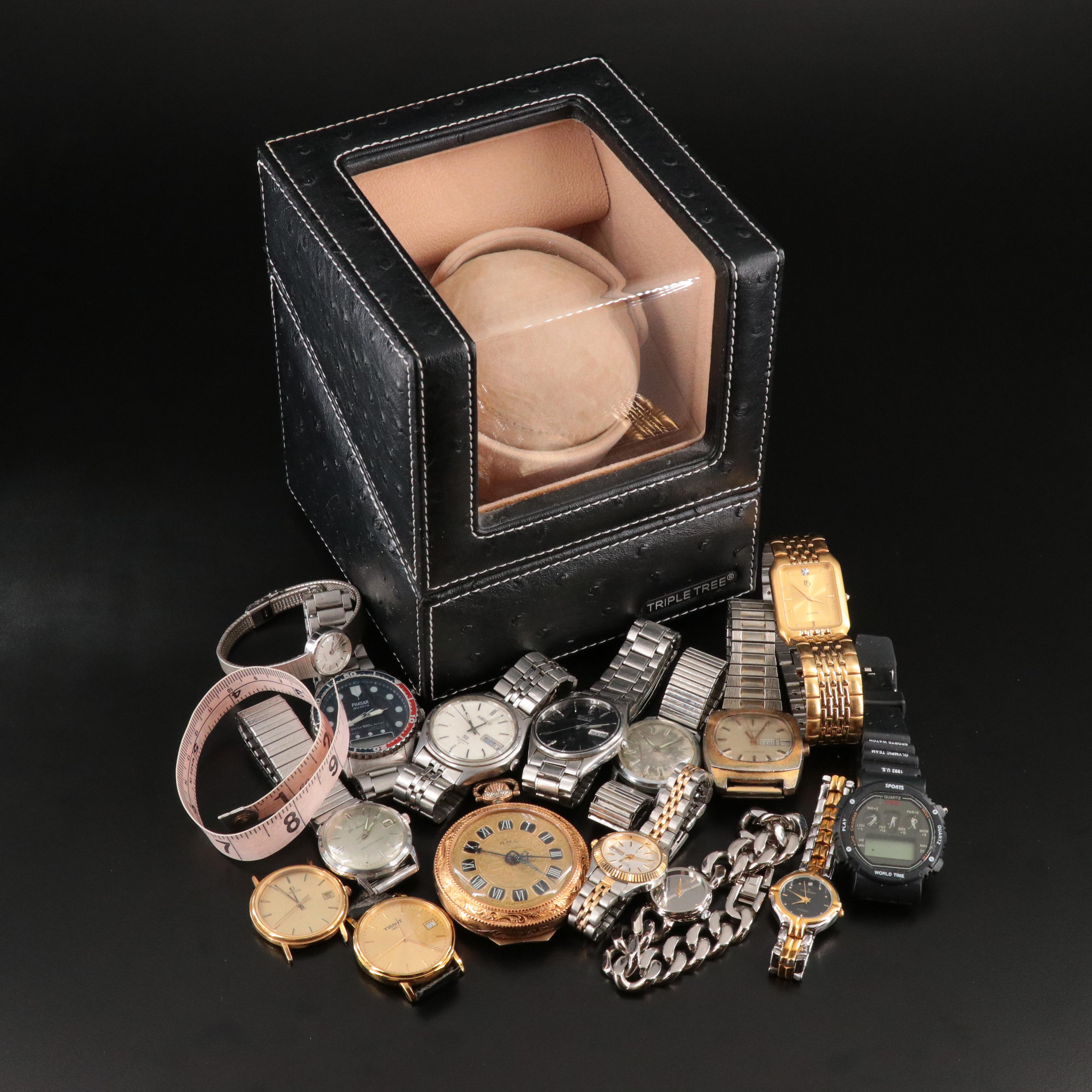 Collection of Watches and Triple Tree Watch Winder Featuring Omega and ...