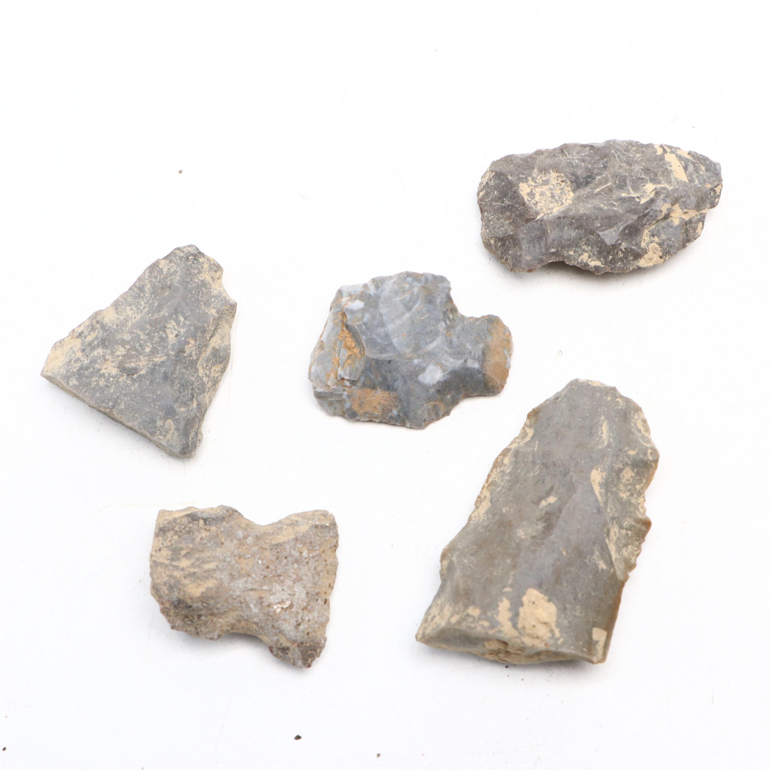 Native American Blunt Point and Partial Flint Arrowheads, Flakes and ...