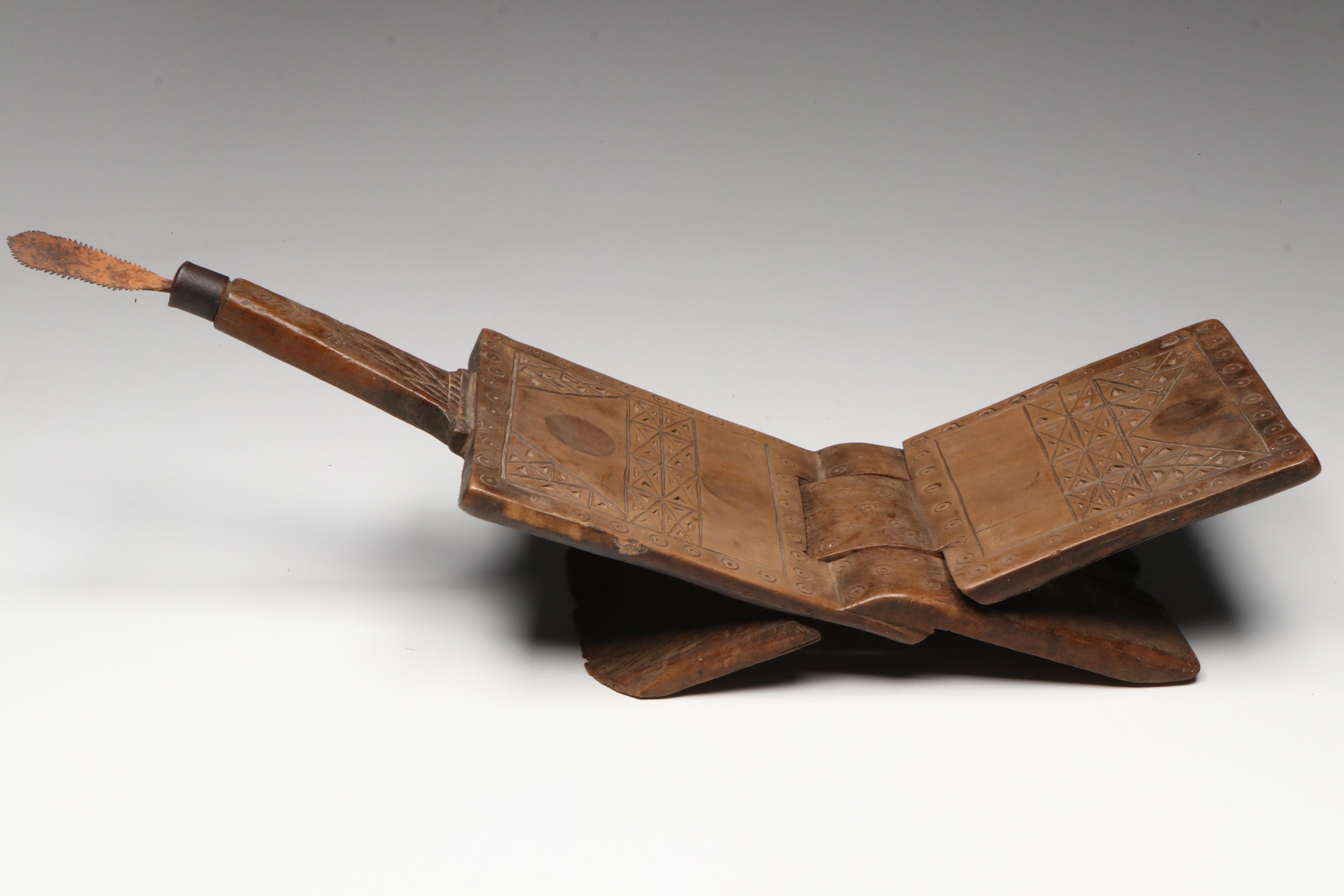 Swahili Carved Fold-Out Wood Coconut Grater Stool | EBTH