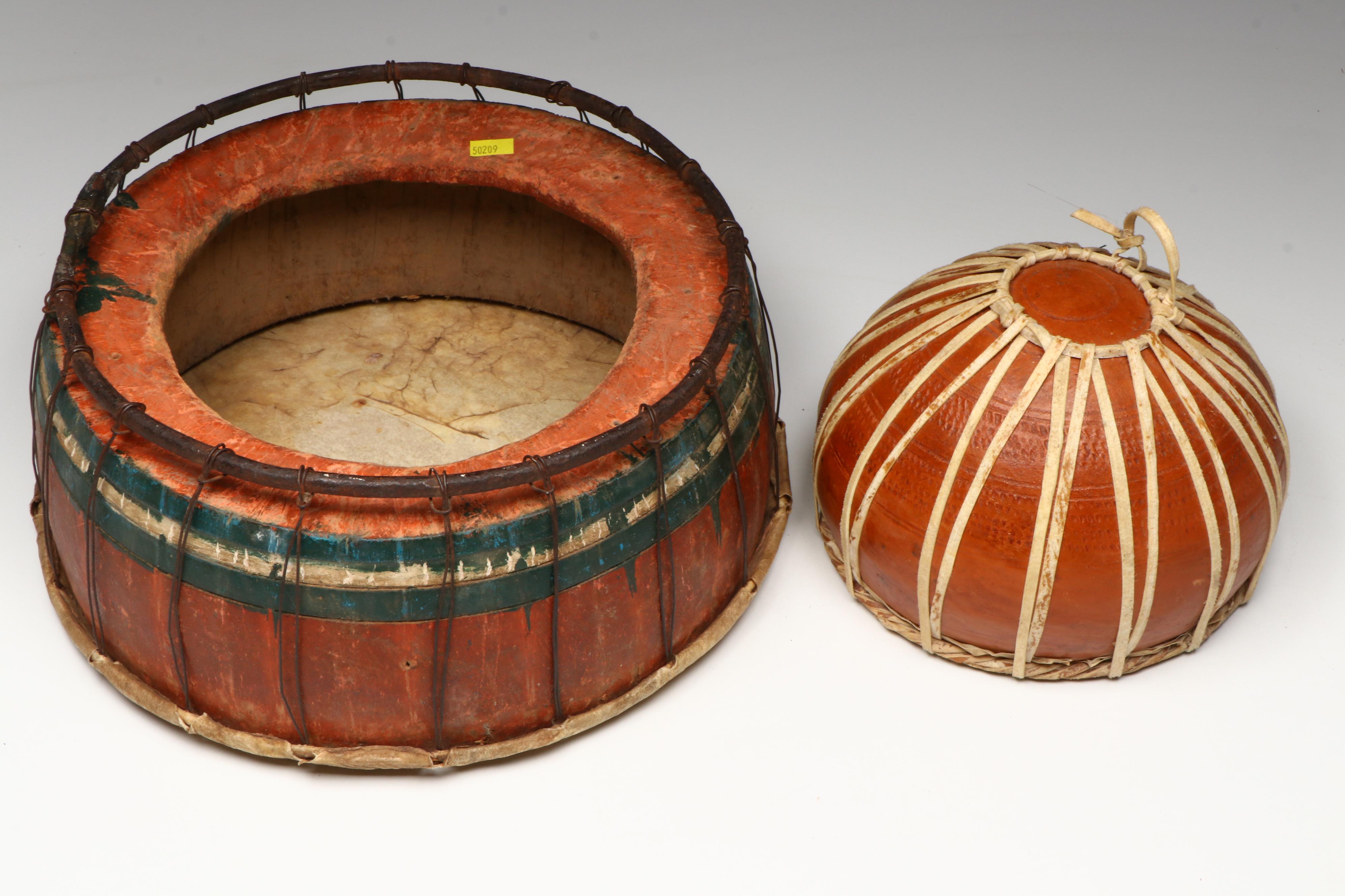 Moroccan Ceramic Tbilat Bongos with Southeast Asian Rebana and Tabla ...