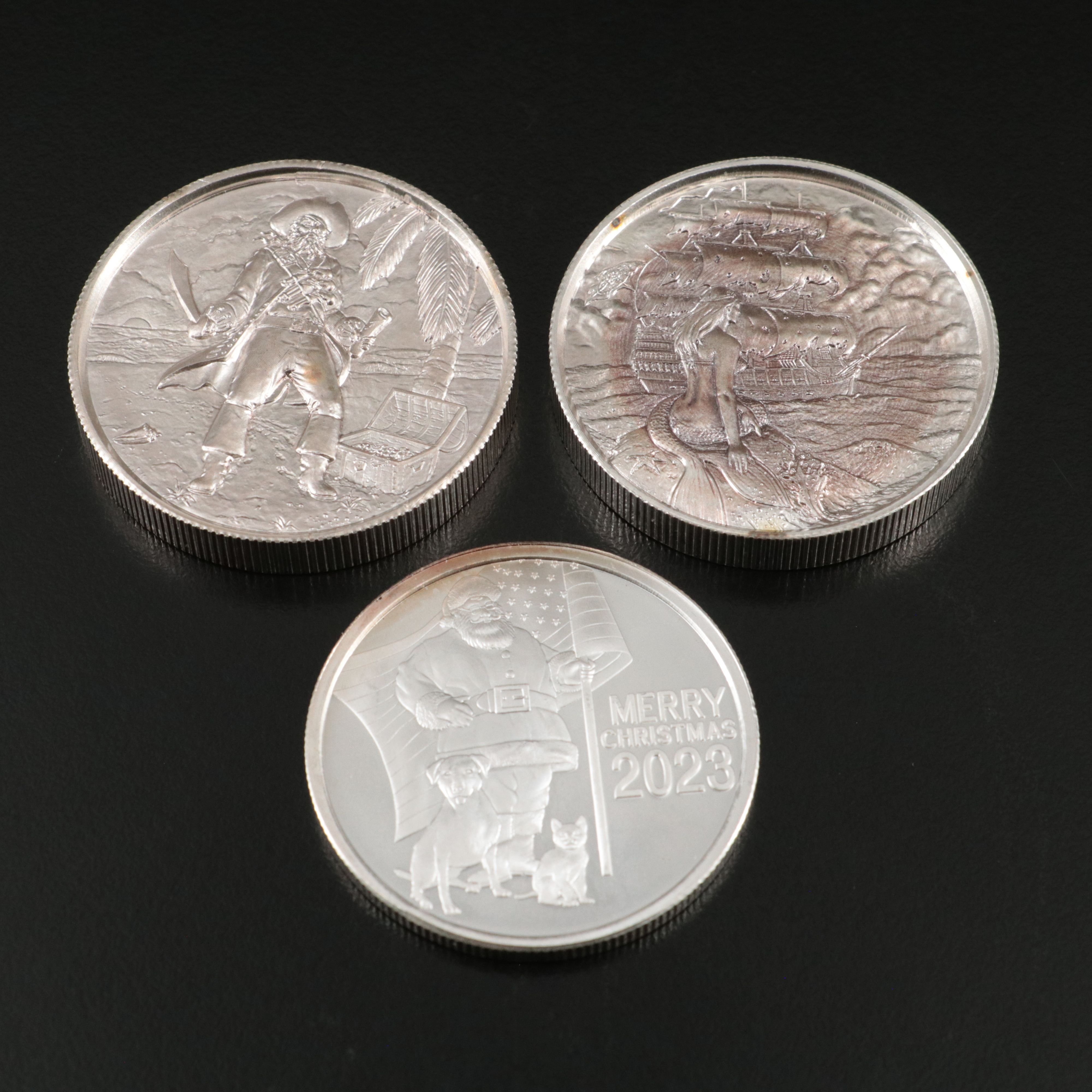 Three .999 Fine Silver Bullion Rounds, Five Ounces Total | EBTH