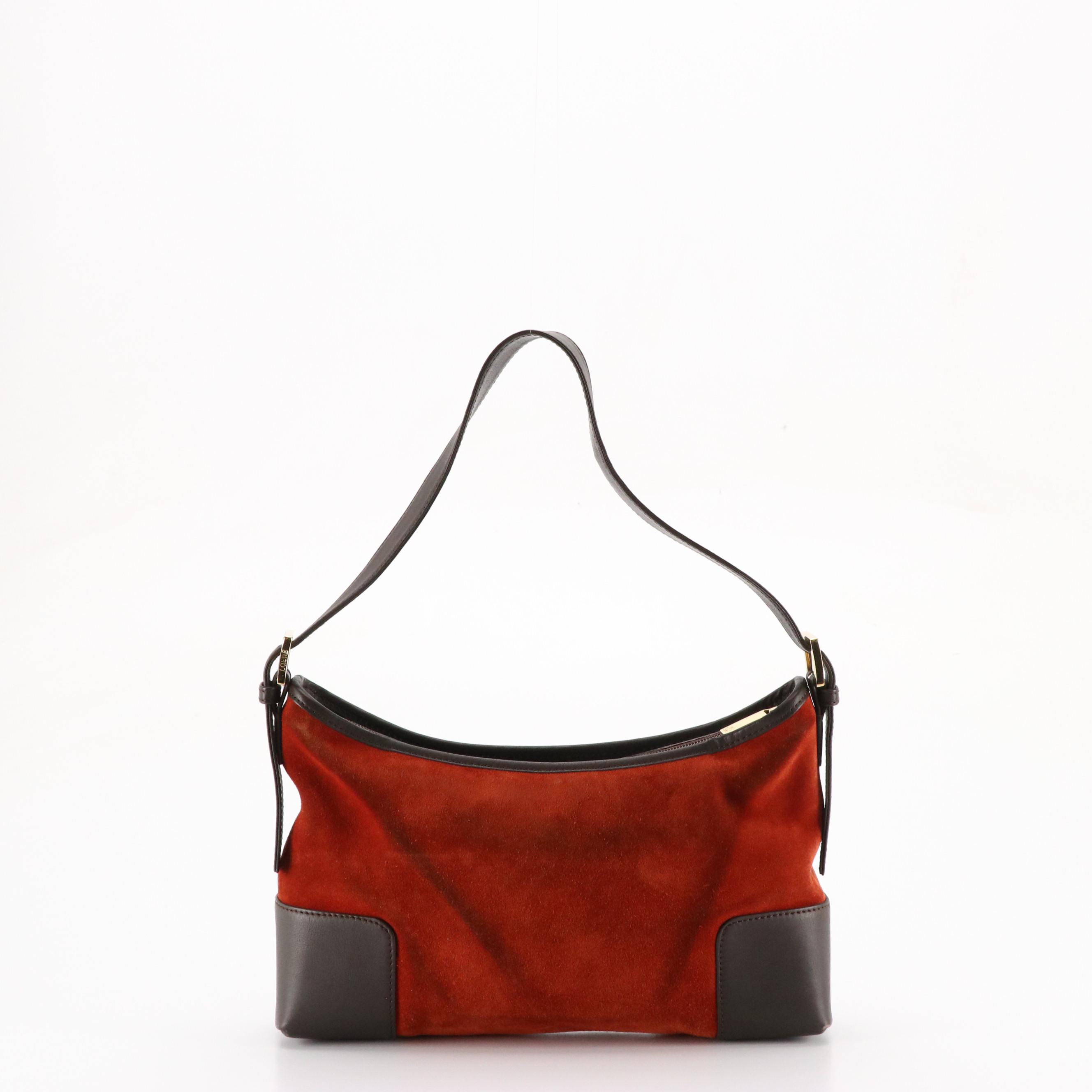 Loewe Anagram Shoulder Bag in Burnt Orange Suede and Brown Leather Trim | EBTH
