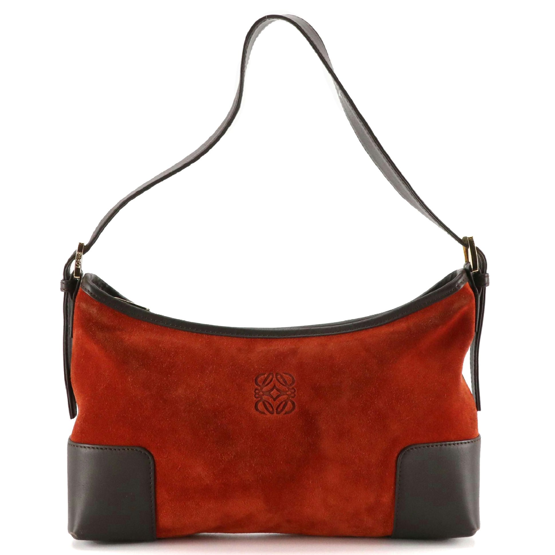 Loewe Anagram Shoulder Bag in Burnt Orange Suede and Brown Leather Trim | EBTH