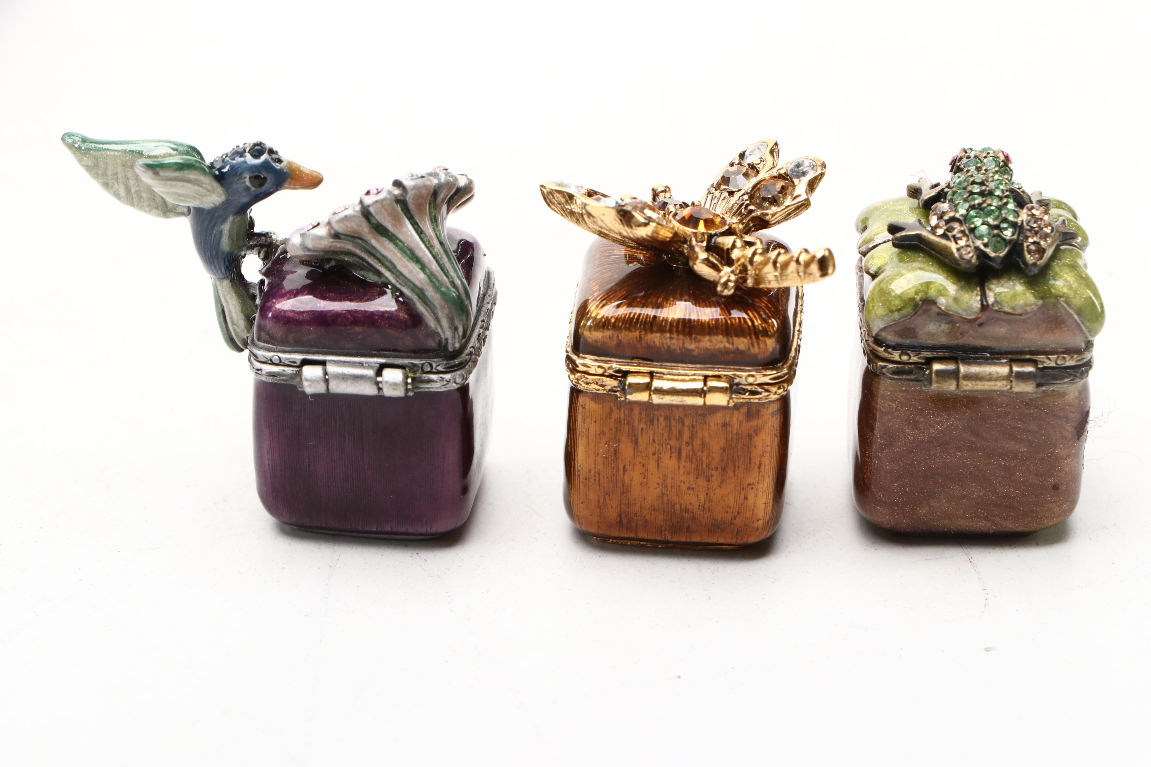 Jay Strongwater Enameled Metal Dragonfly, Frog, and Hummingbird Boxes ...