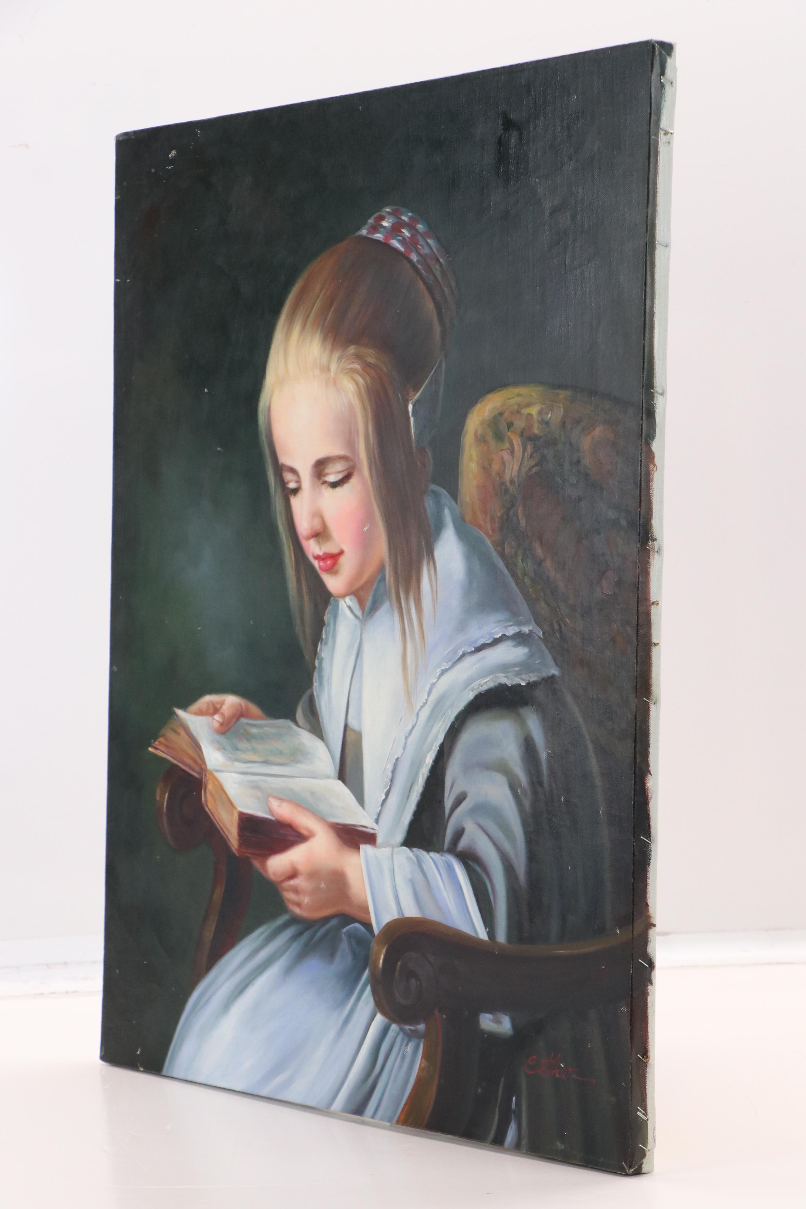 Esther Portrait Oil Painting of a Young Girl Reading | EBTH