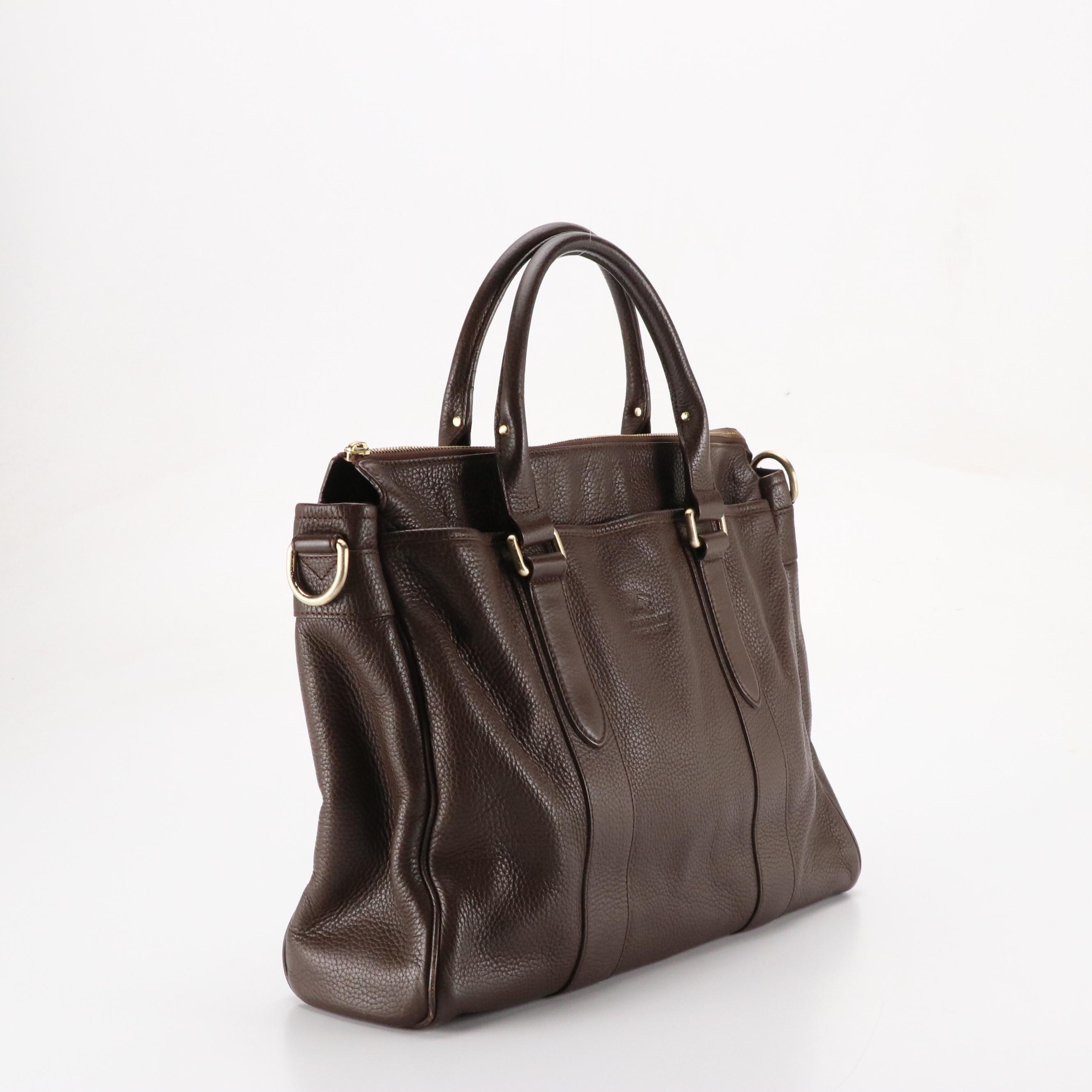 Burberry Black Label Top Handle Work Bag in Chocolate Brown Grained ...