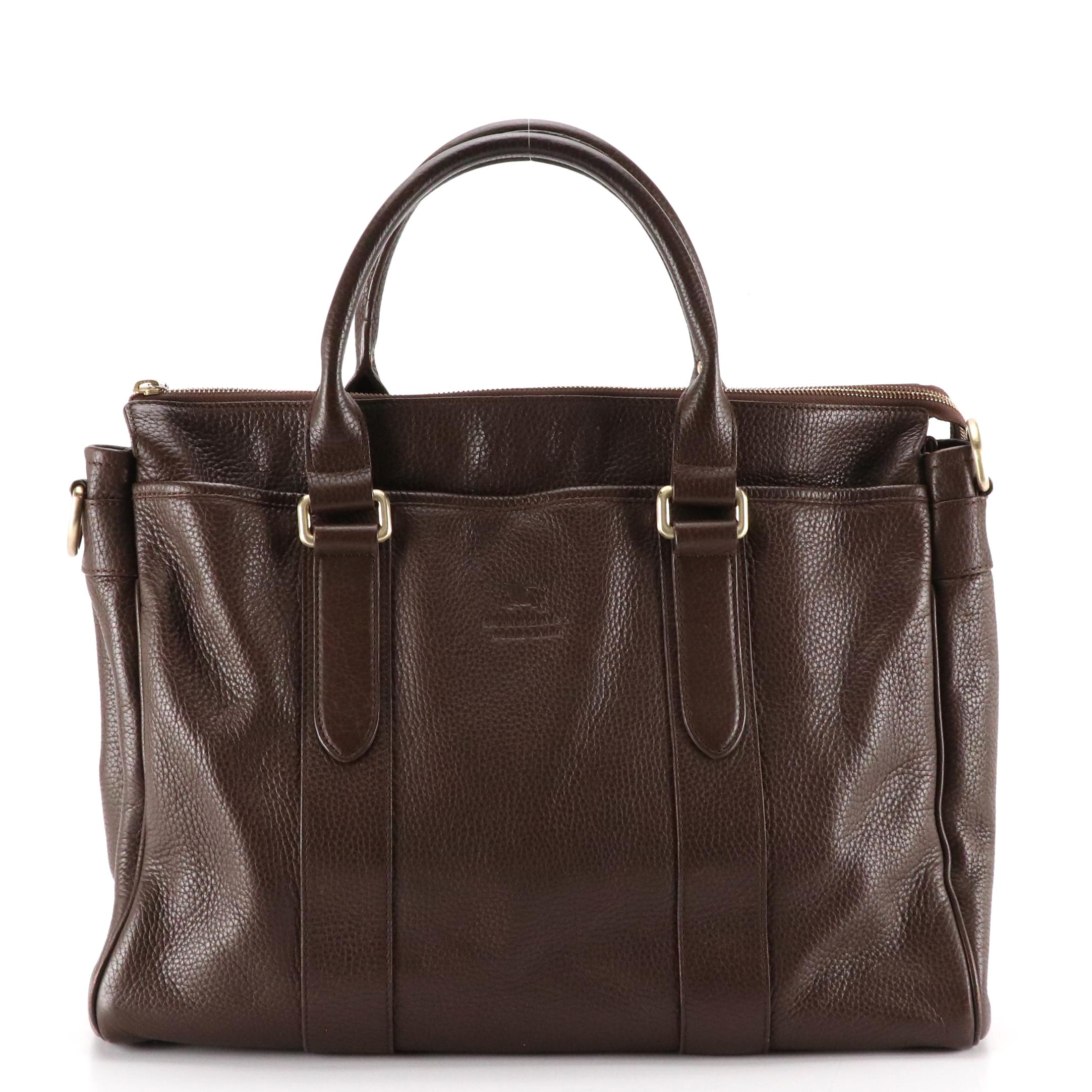 Burberry Black Label Top Handle Work Bag in Chocolate Brown Grained ...