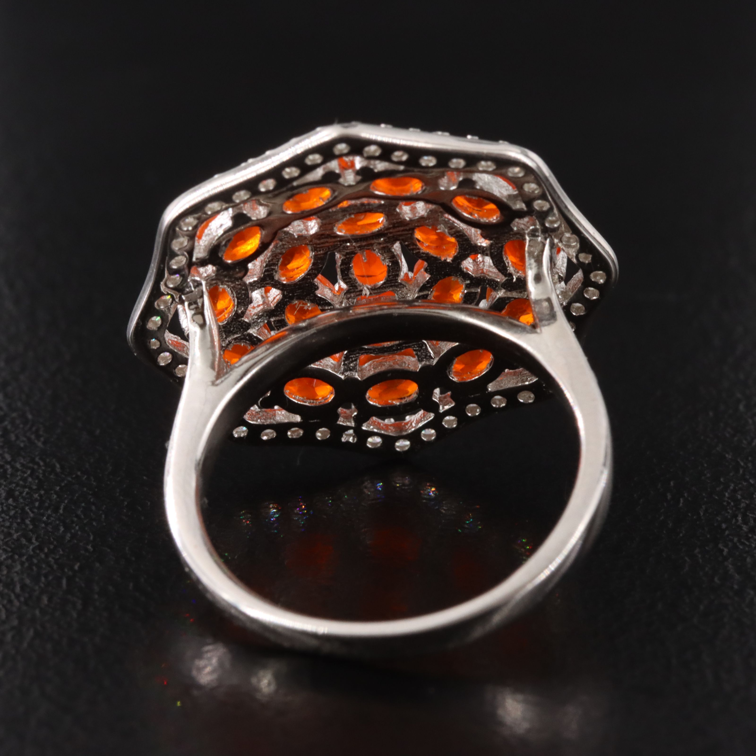 Sterling Fire Opal and CZ Ring | EBTH