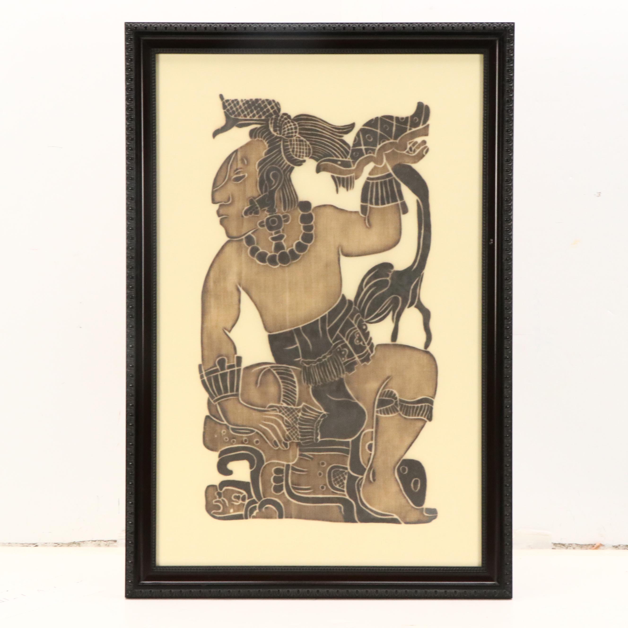 Mayan Style Figural Watercolor Paintings After Palenque Temple Rubbings ...