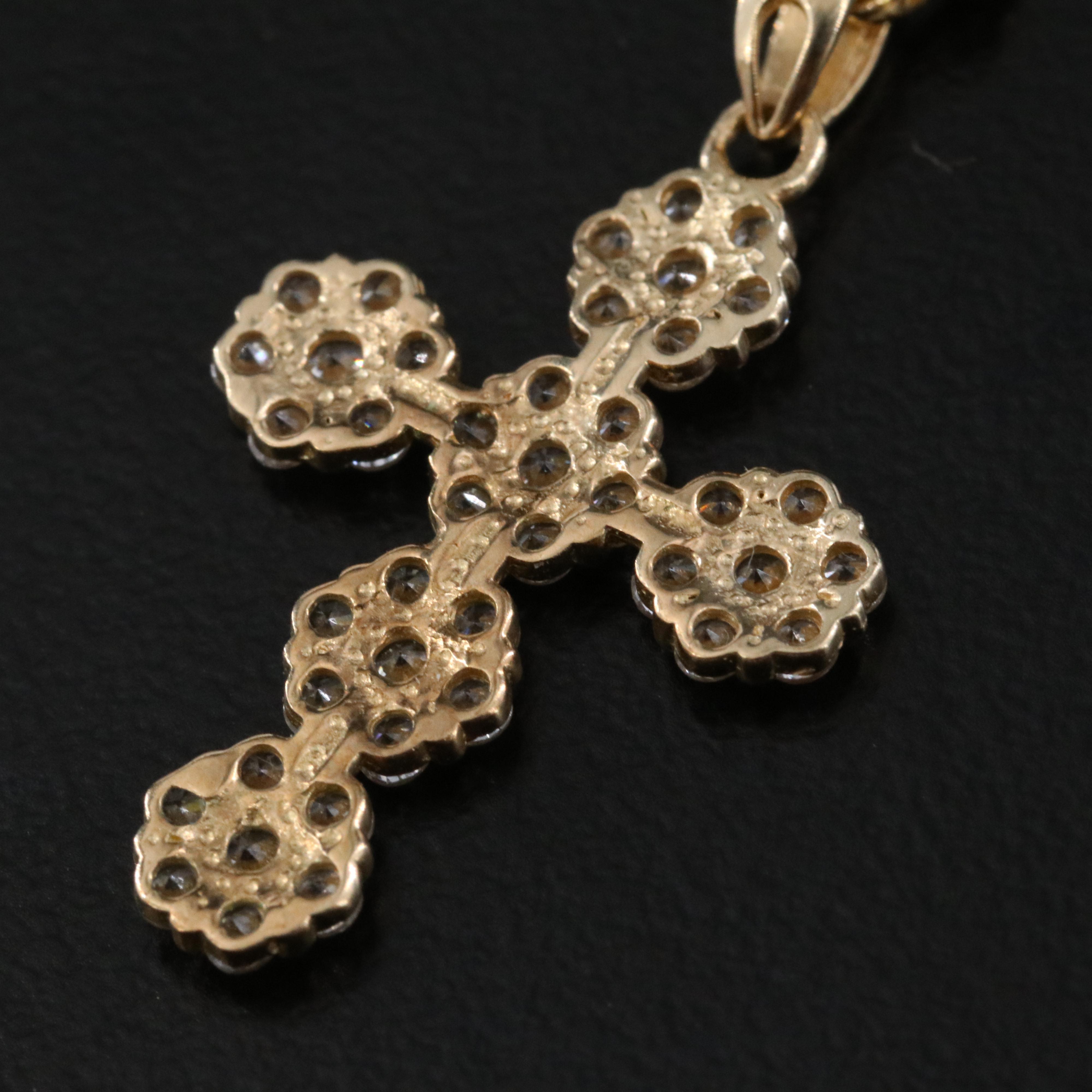 10K CZ Cross Pendant on Rope Chain Necklace | EBTH