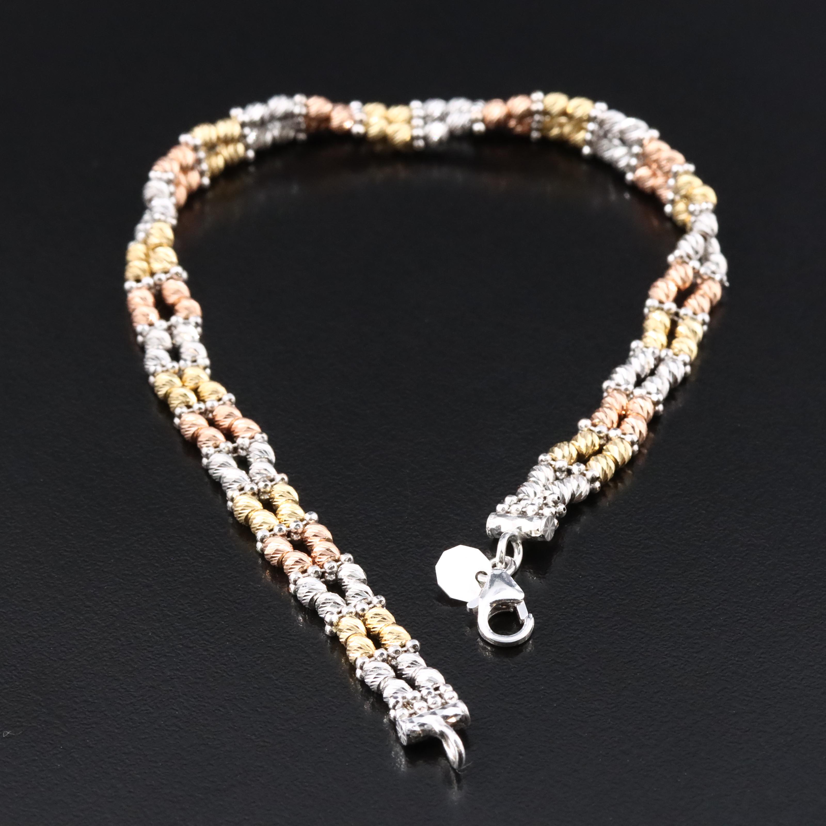 18K Tri Color Diamond Cut Bracelet | EBTH