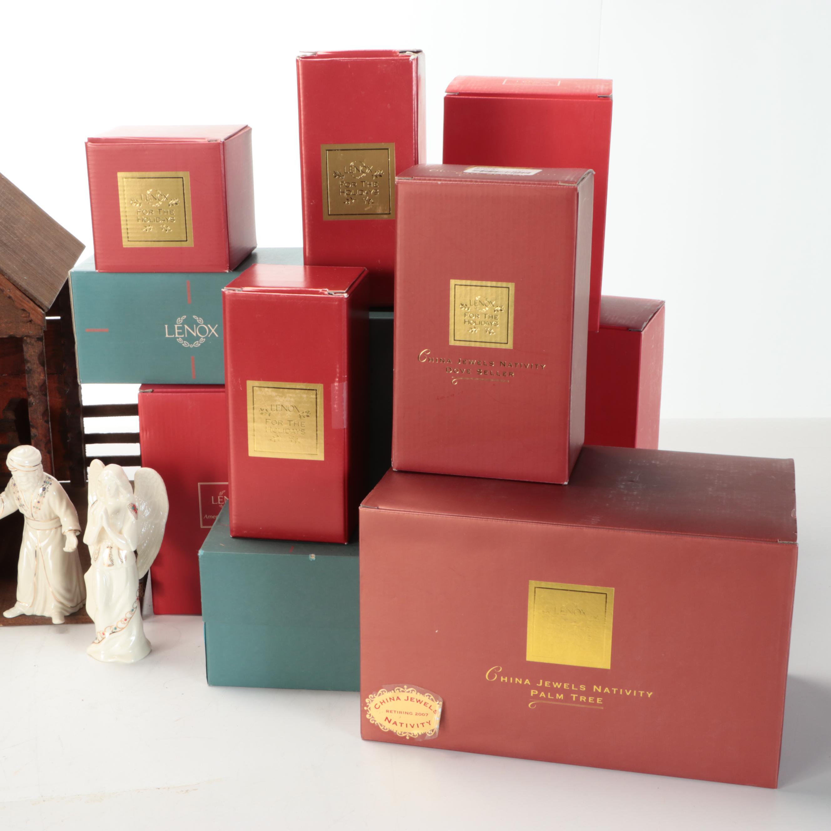 Lenox China Jewels Collection Nativity Set with Wooden Stable | EBTH