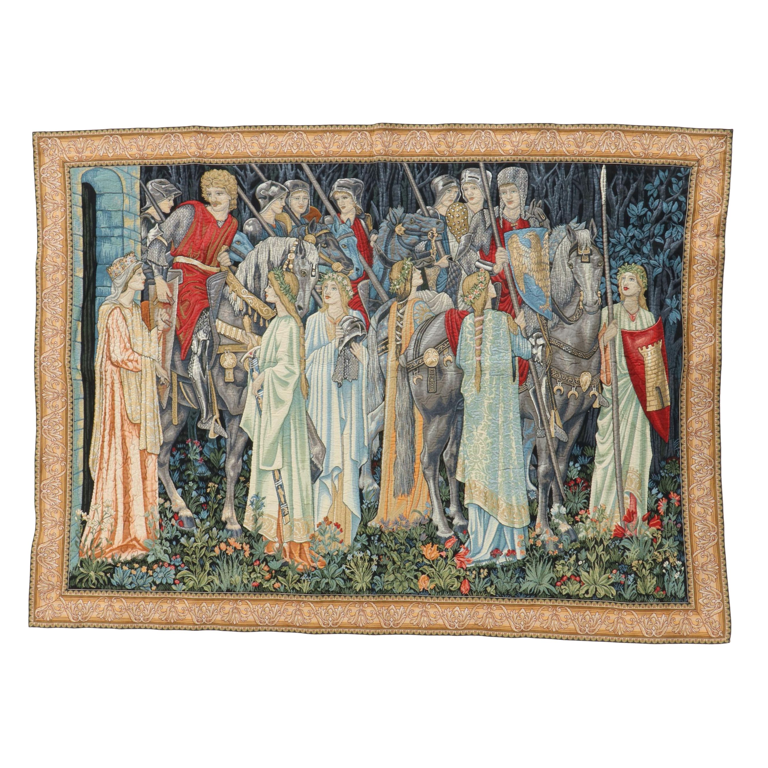 Medieval Style Wall Tapestry with Knights and Ladies | EBTH