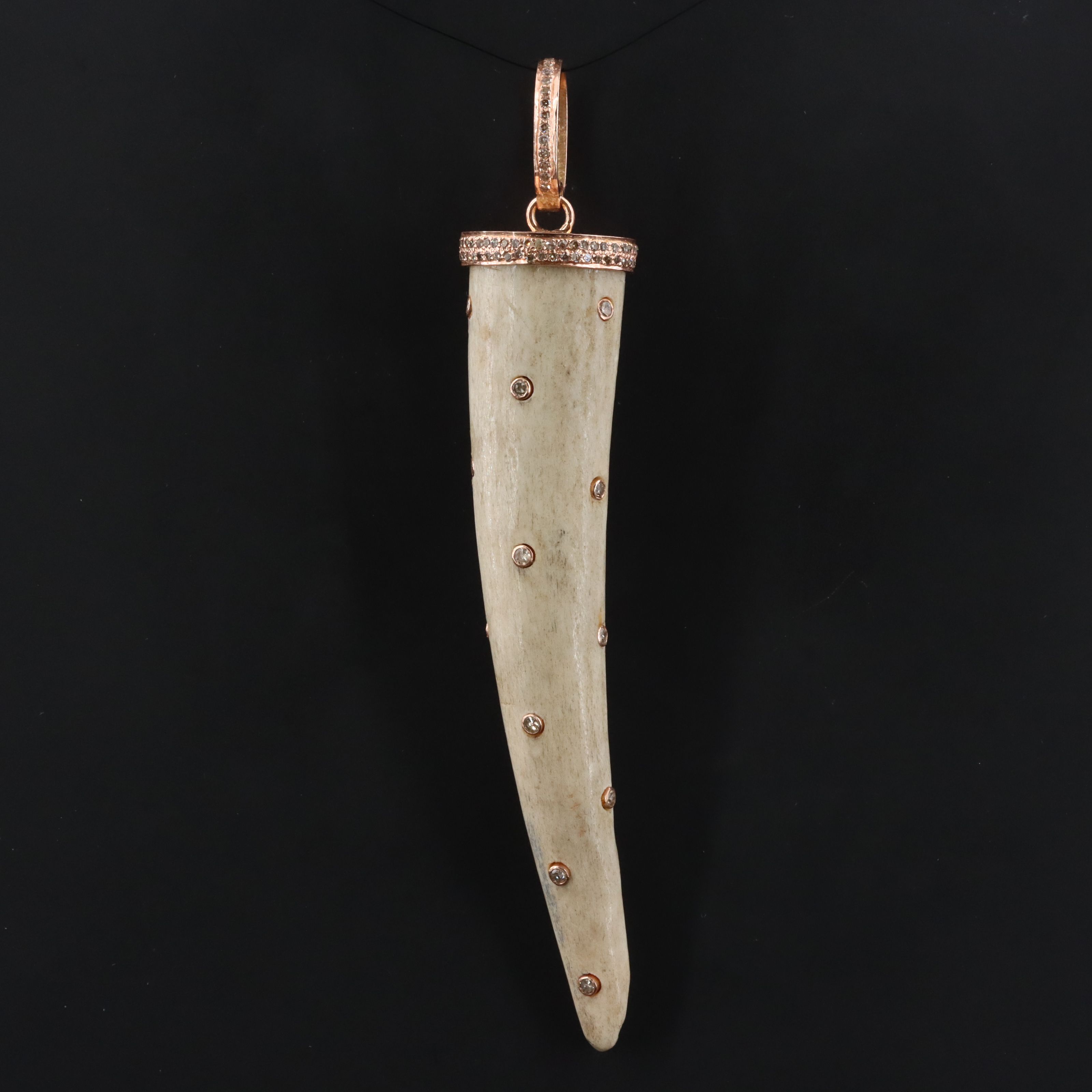 14K Rose Gold Bone and Diamond Fang Pendant Attributed Sheryl Lowe | EBTH