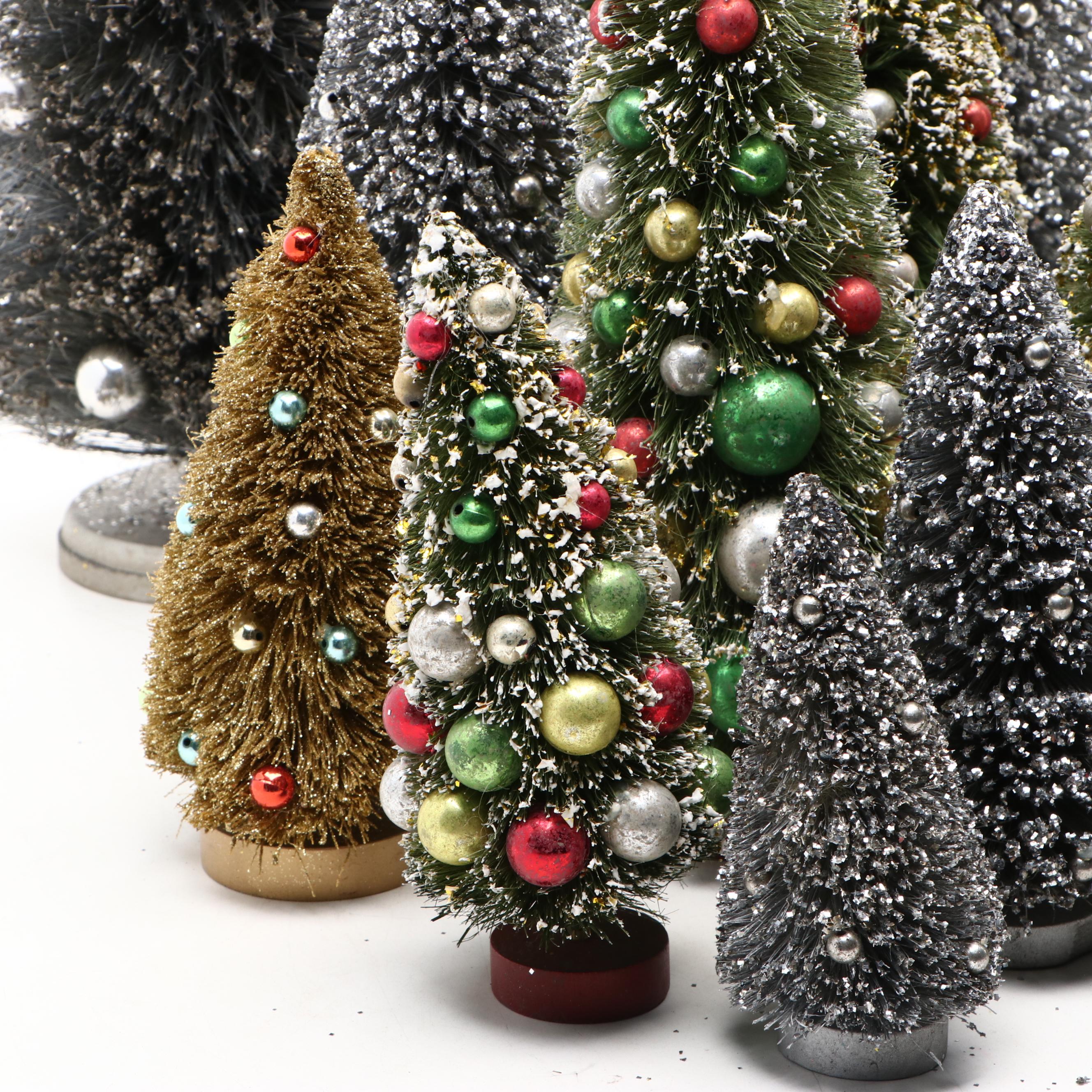 Glittered Bottle Brush Christmas Trees with Other Blown Glass Tree ...