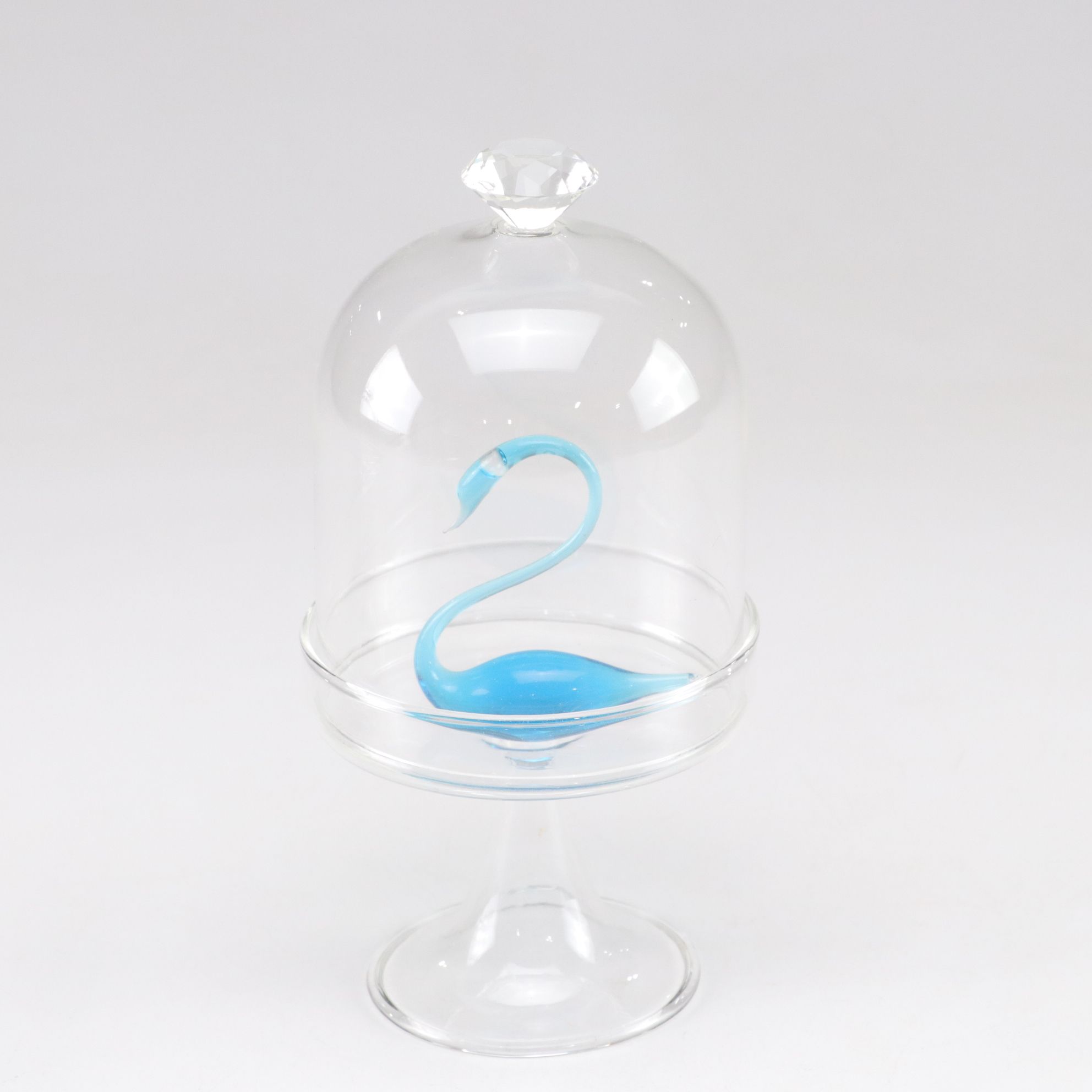 Miniature Glass Swan Figurine with Pair of Pedestal Cloches | EBTH
