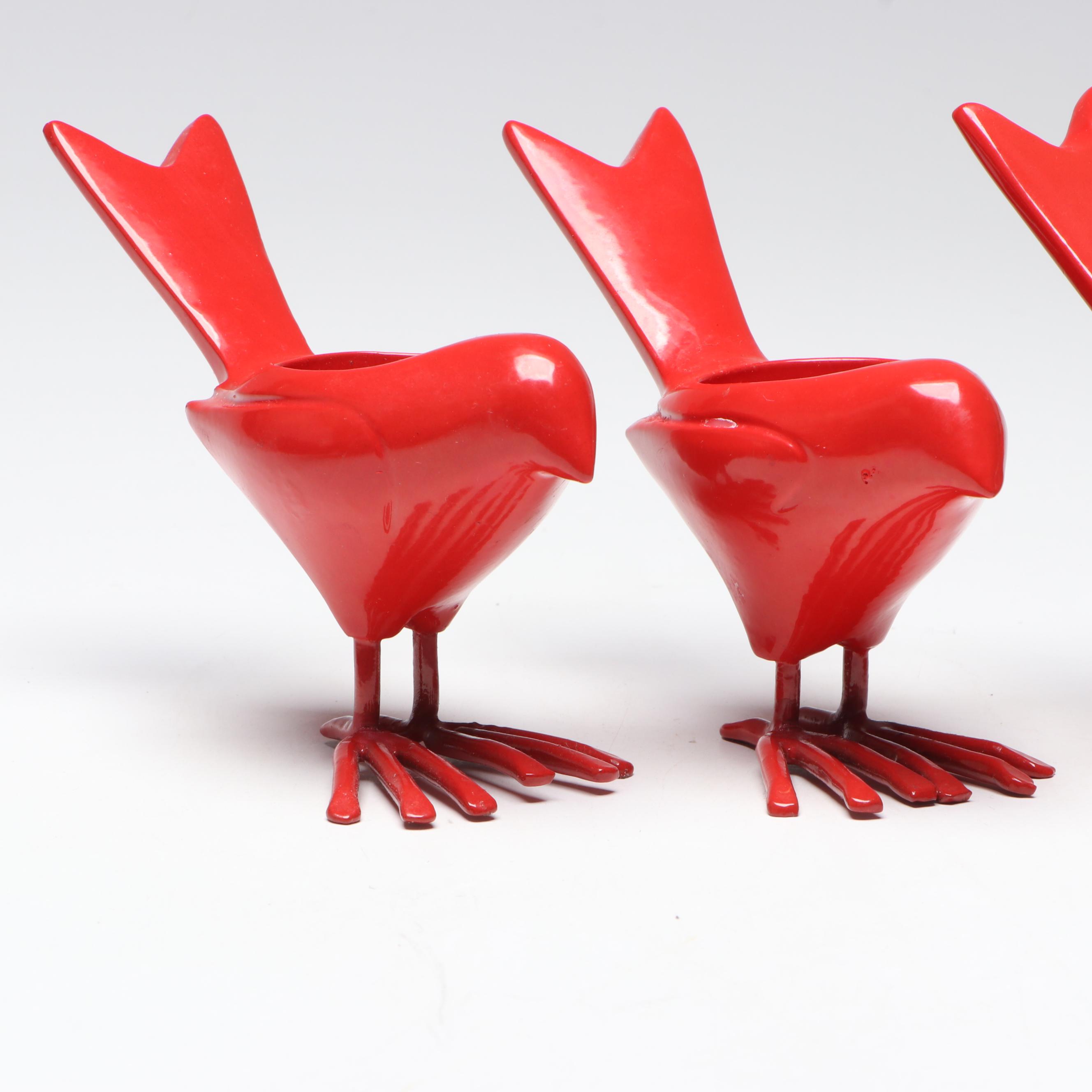 Contemporary Red Metal Bird Tea Light Holders | EBTH