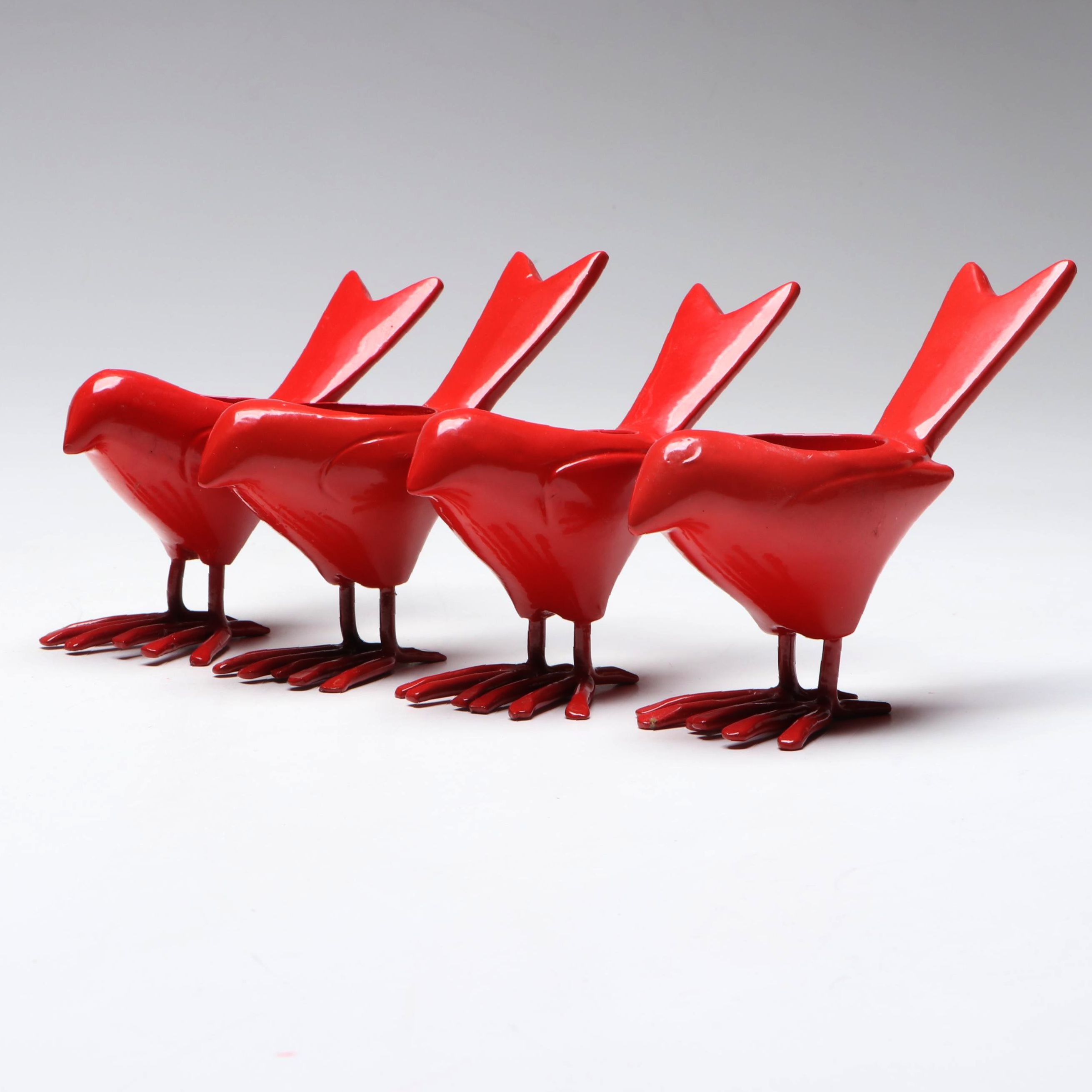 Contemporary Red Metal Bird Tea Light Holders | EBTH
