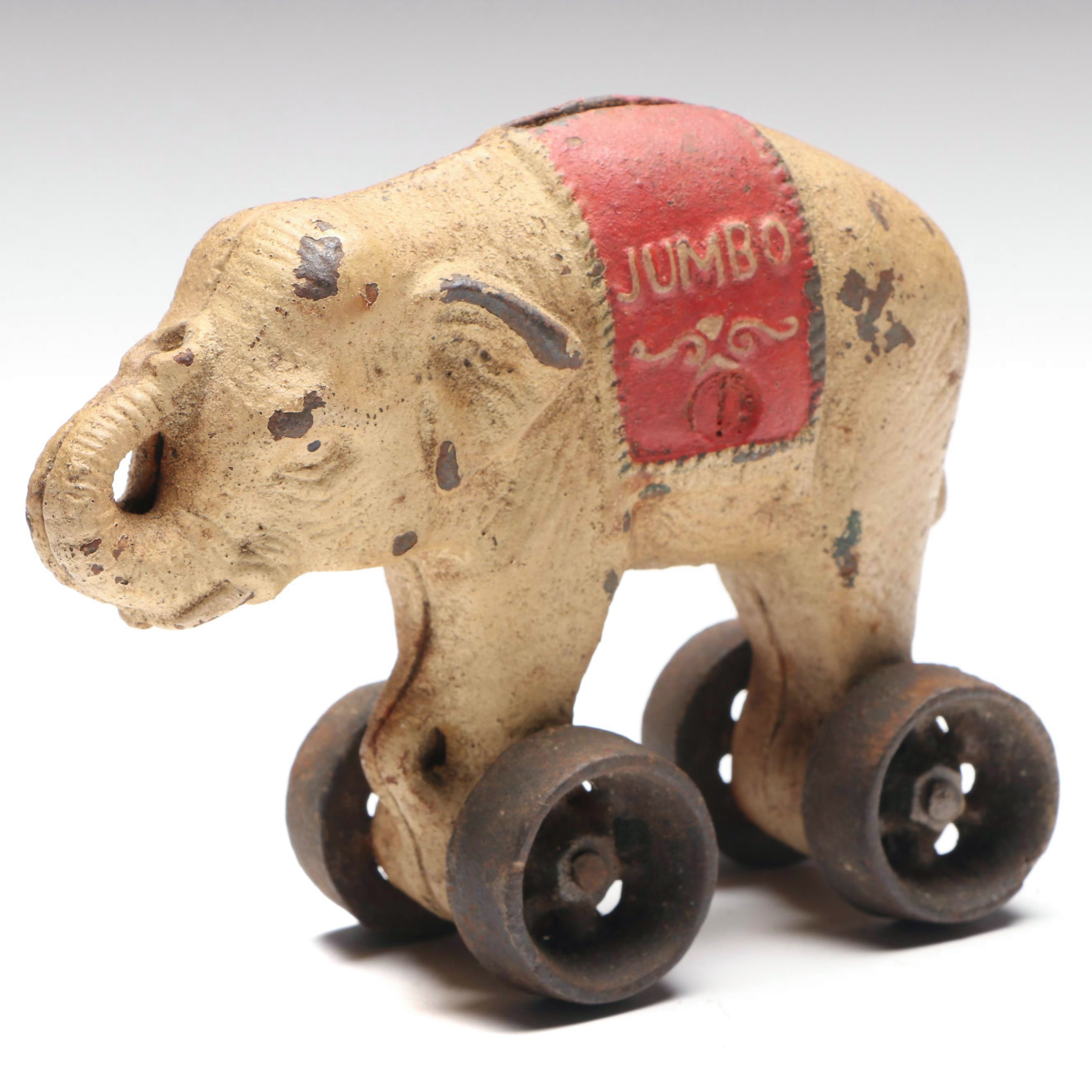 Hubley Style "Jumbo" Elephant Coin Bank on Wheels | EBTH