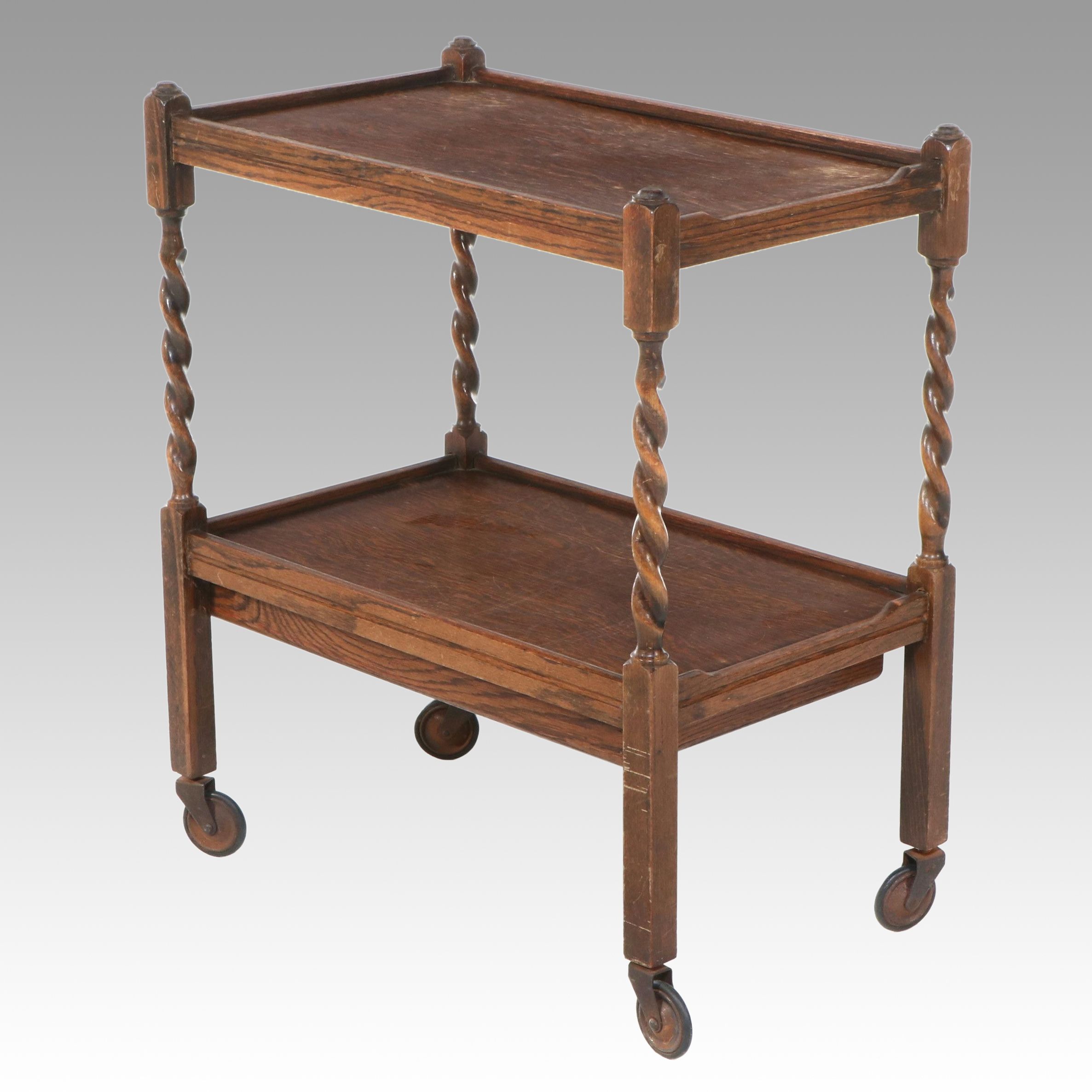 Two-Tiered Barley Twisted Oak Cart | EBTH