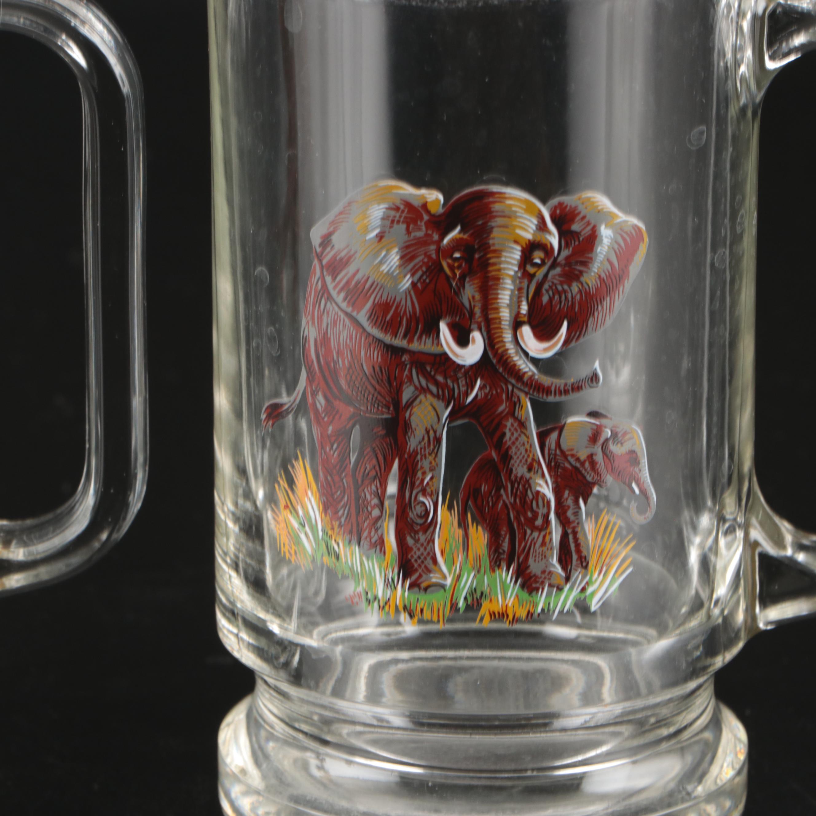 Glass Safari Animal Beer Mugs, Mid-20th Century | EBTH