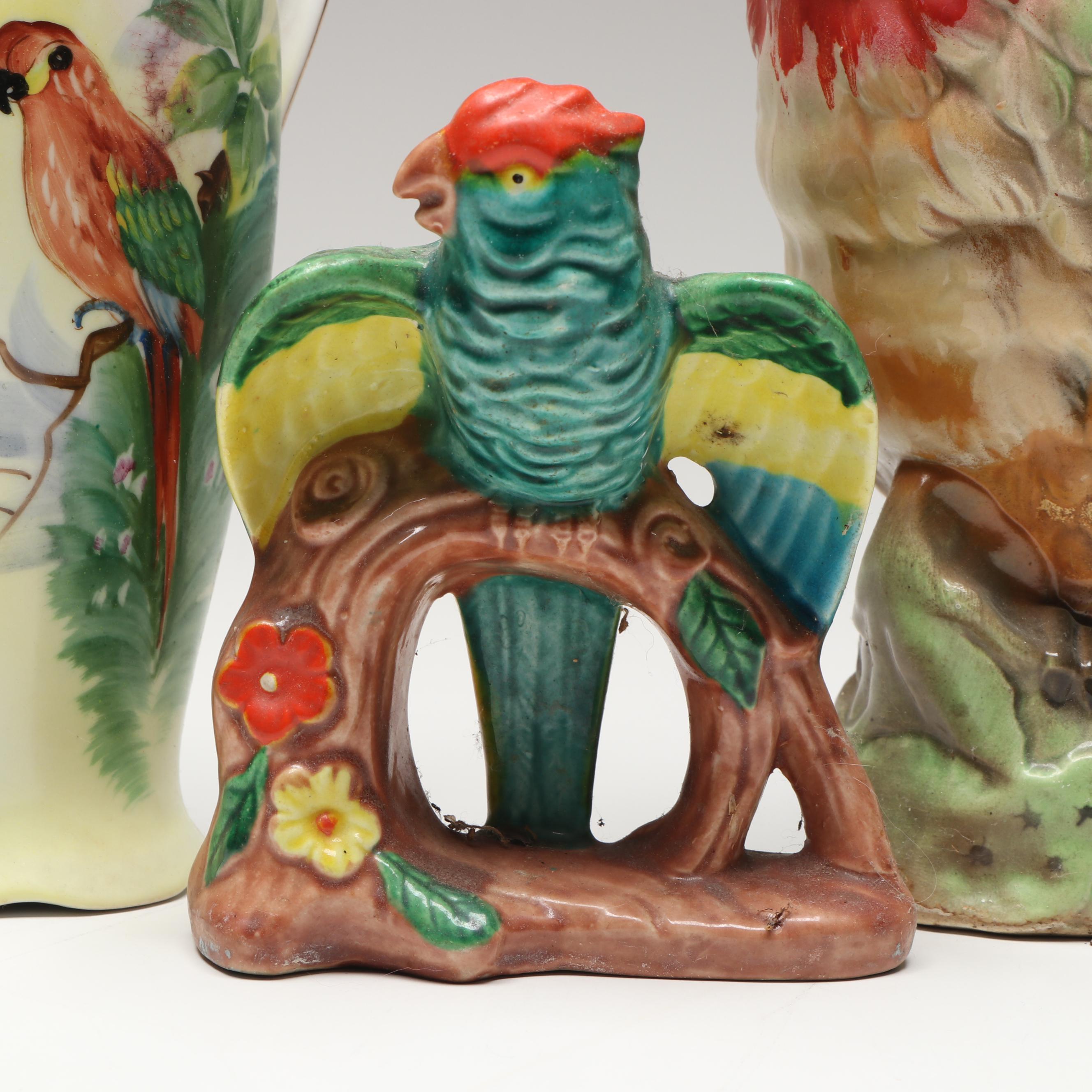 French Tropical Bird Porcelain Candlestick with Other Tropical Bird ...