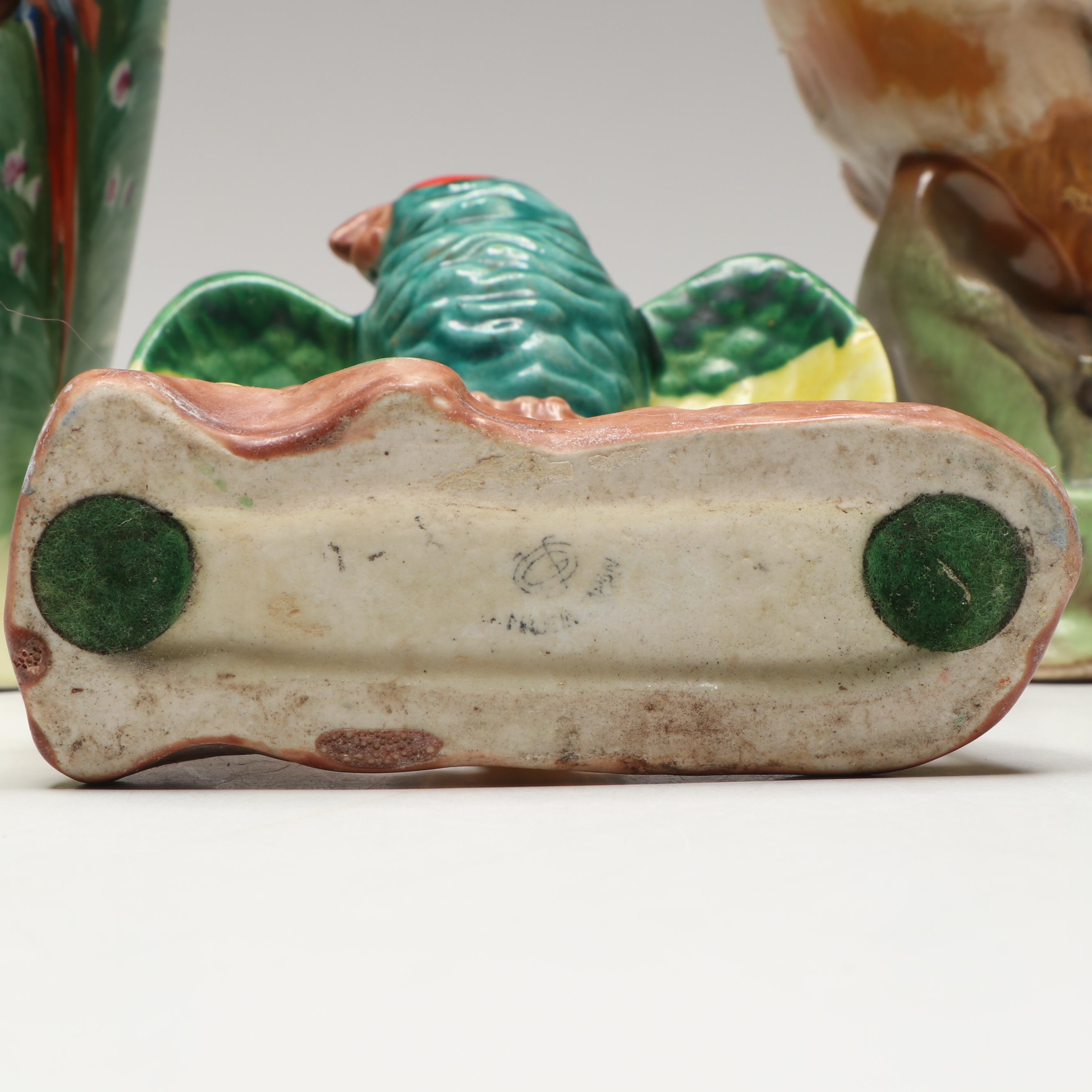 French Tropical Bird Porcelain Candlestick with Other Tropical Bird ...