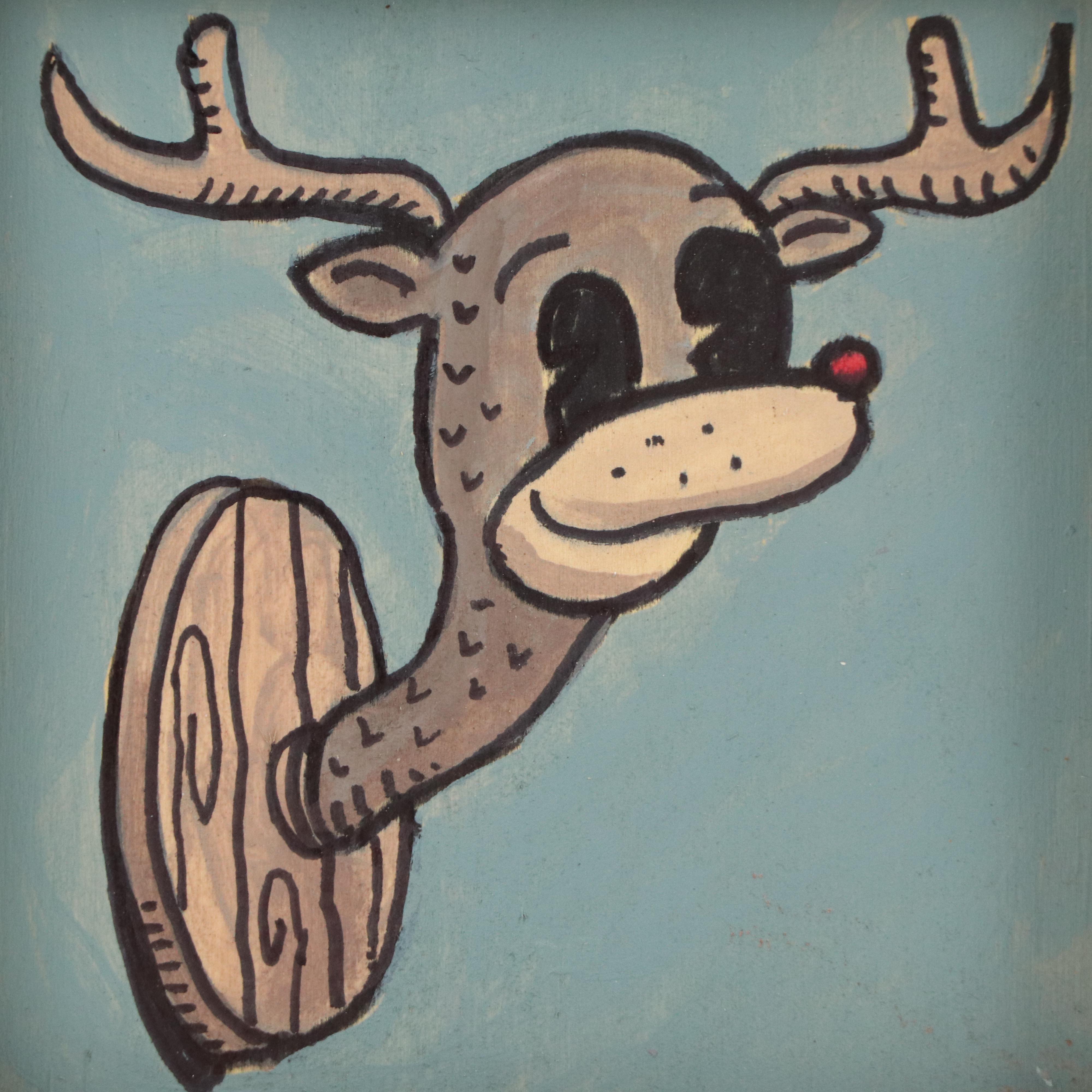 Aaron Wooten Stylized Holiday-Themed Mixed Media Painting "Rudolph ...