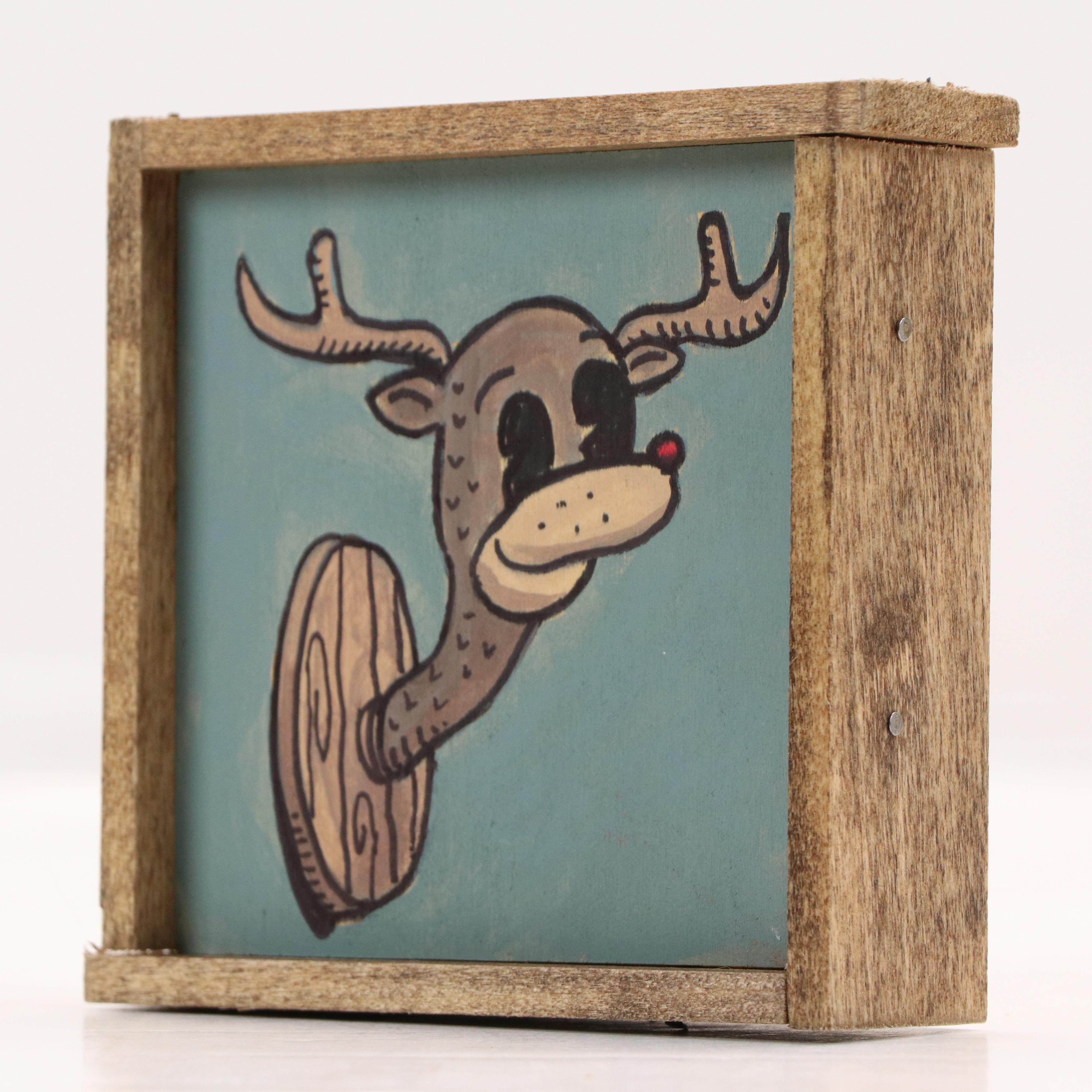 Aaron Wooten Stylized Holiday-Themed Mixed Media Painting "Rudolph ...