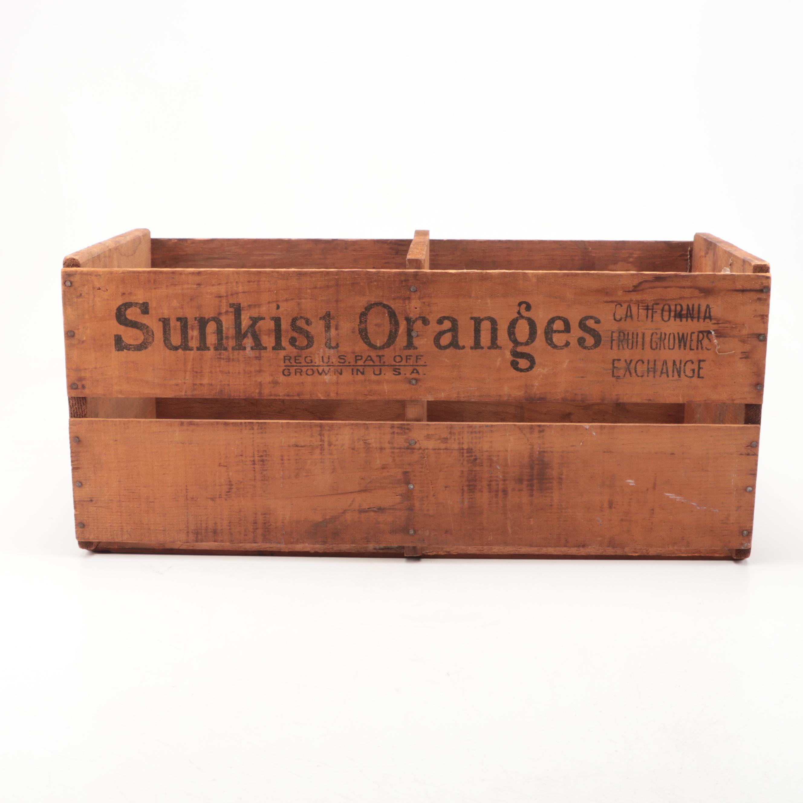 Sunkist Oranges Wooden Advertising Fruit Crate, Mid-20th Century | EBTH