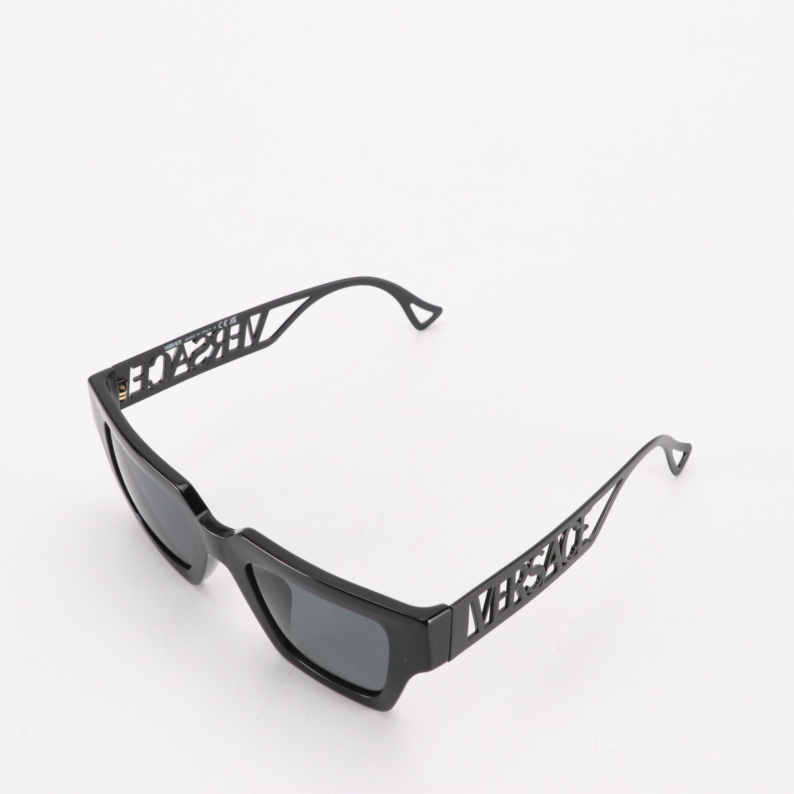 Versace Mod.4431-F Logo Temple Black Square Sunglasses with Case and ...