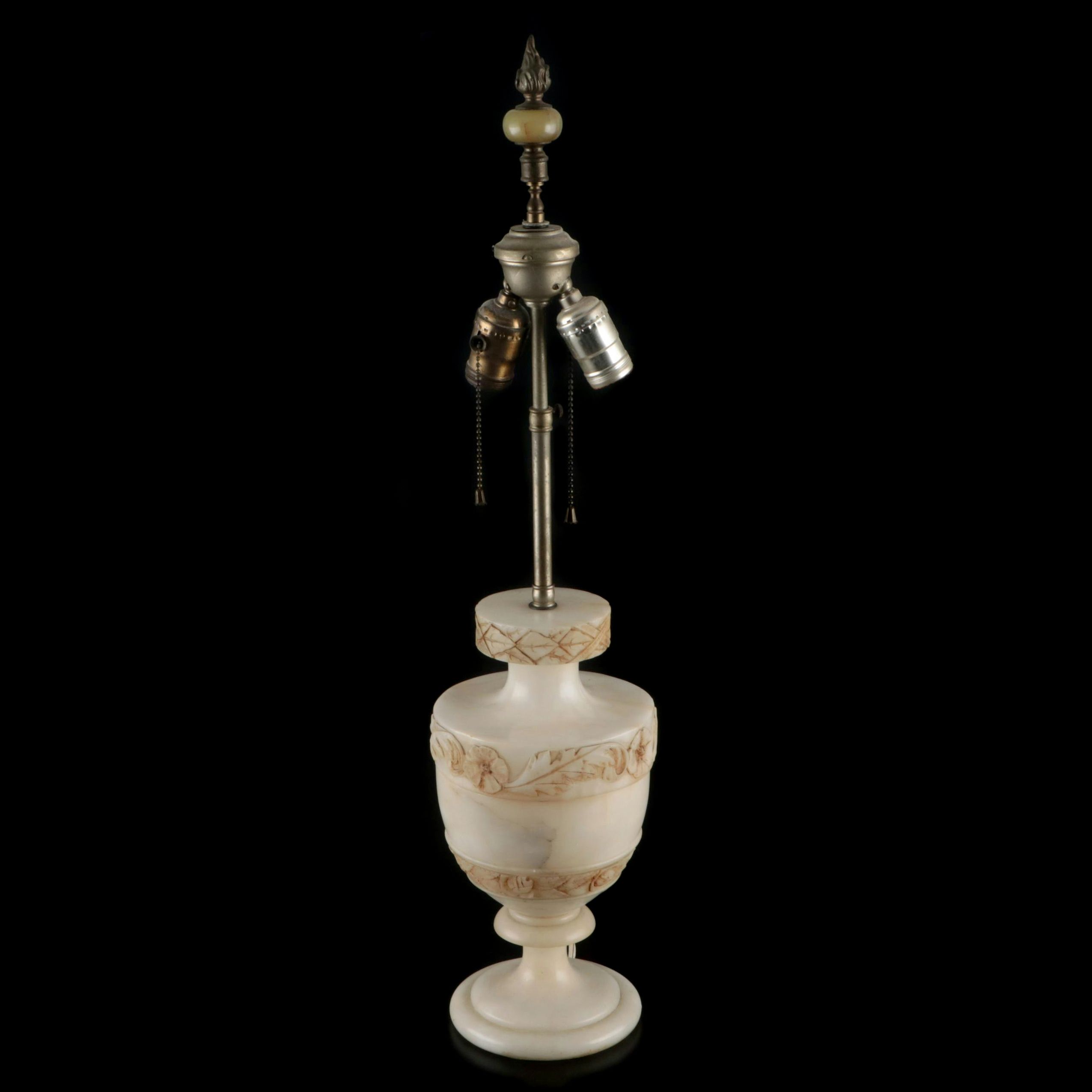 Neoclassical Style Carved Alabaster Table Lamp with Calcite Finial | EBTH