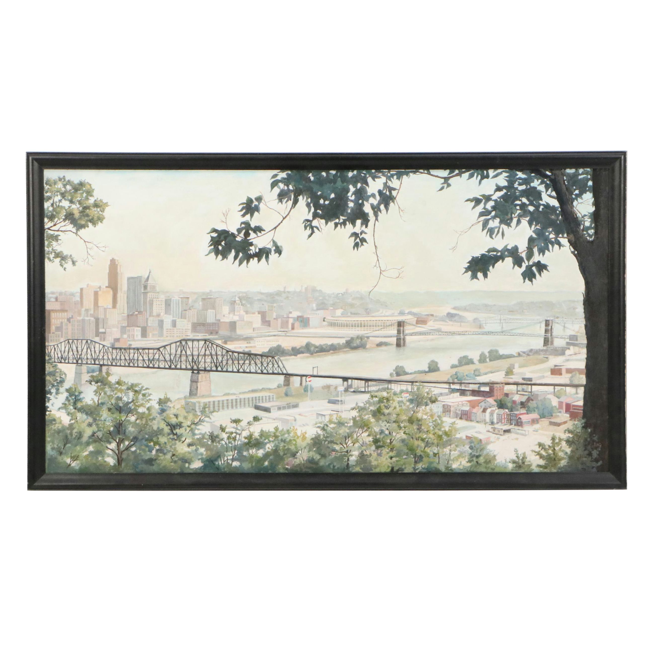 Alice Ring Gouache Painting of Cincinnati Skyline from Covington, Early 20th C. | EBTH