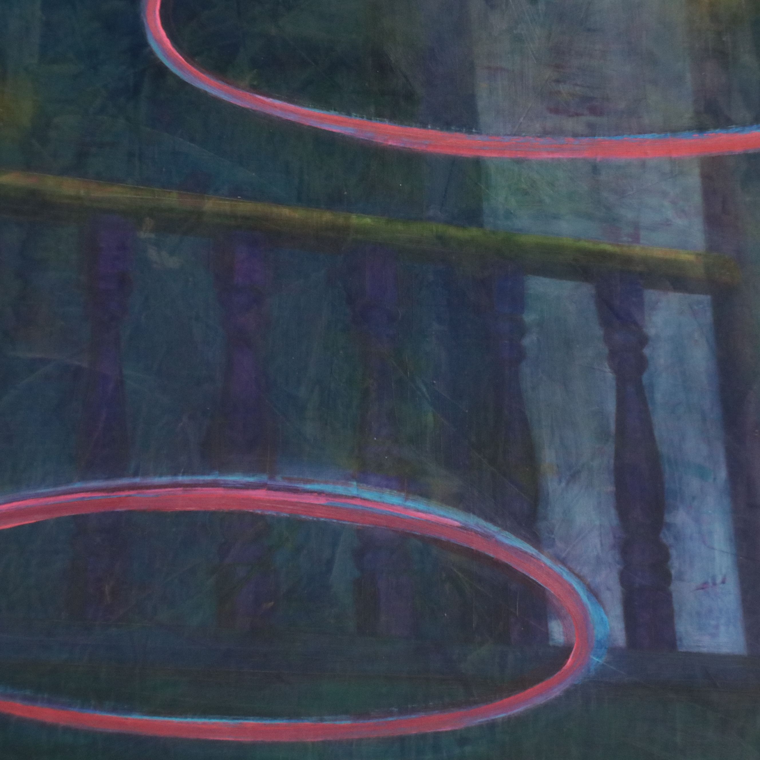 Kim Krause Monumental Oil Painting with Pink Ovals Over Interior Scene, 1997 | EBTH